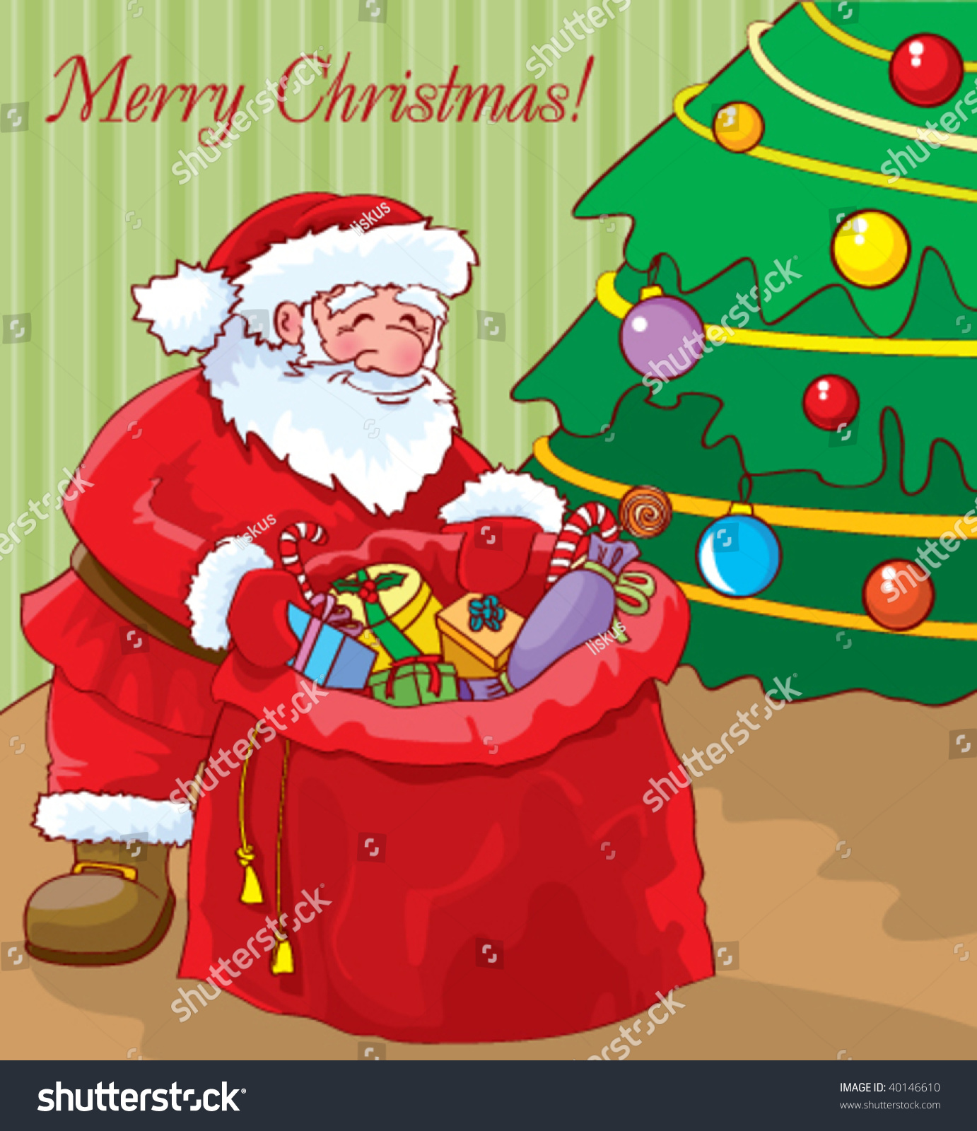 Santa with bag of gifts under the Christmas tree_站酷海洛_正版图片_视频_字体_音乐素材交易 ...