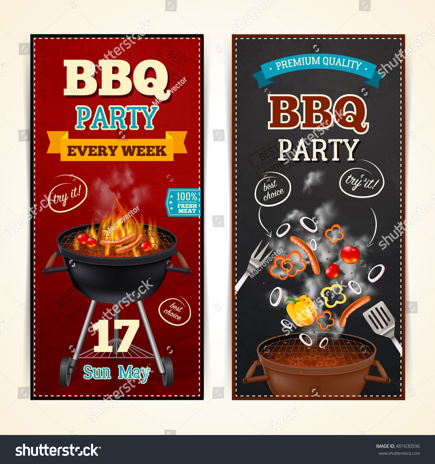 Barbecue party vertical realistic banners set with sausages and ...