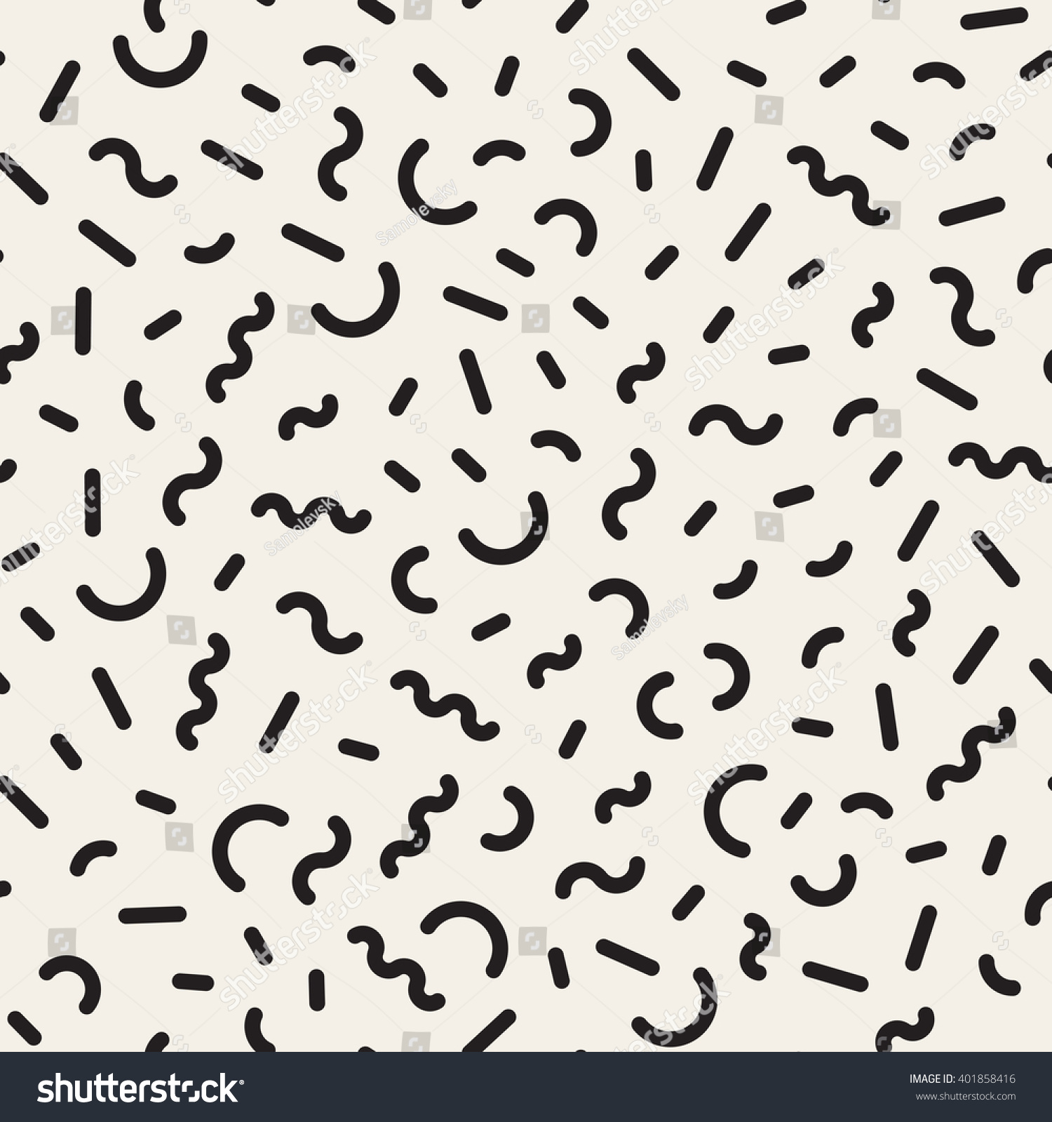 Vector Seamless Black And White Jumble Geometric Lines Memphis Pattern ...