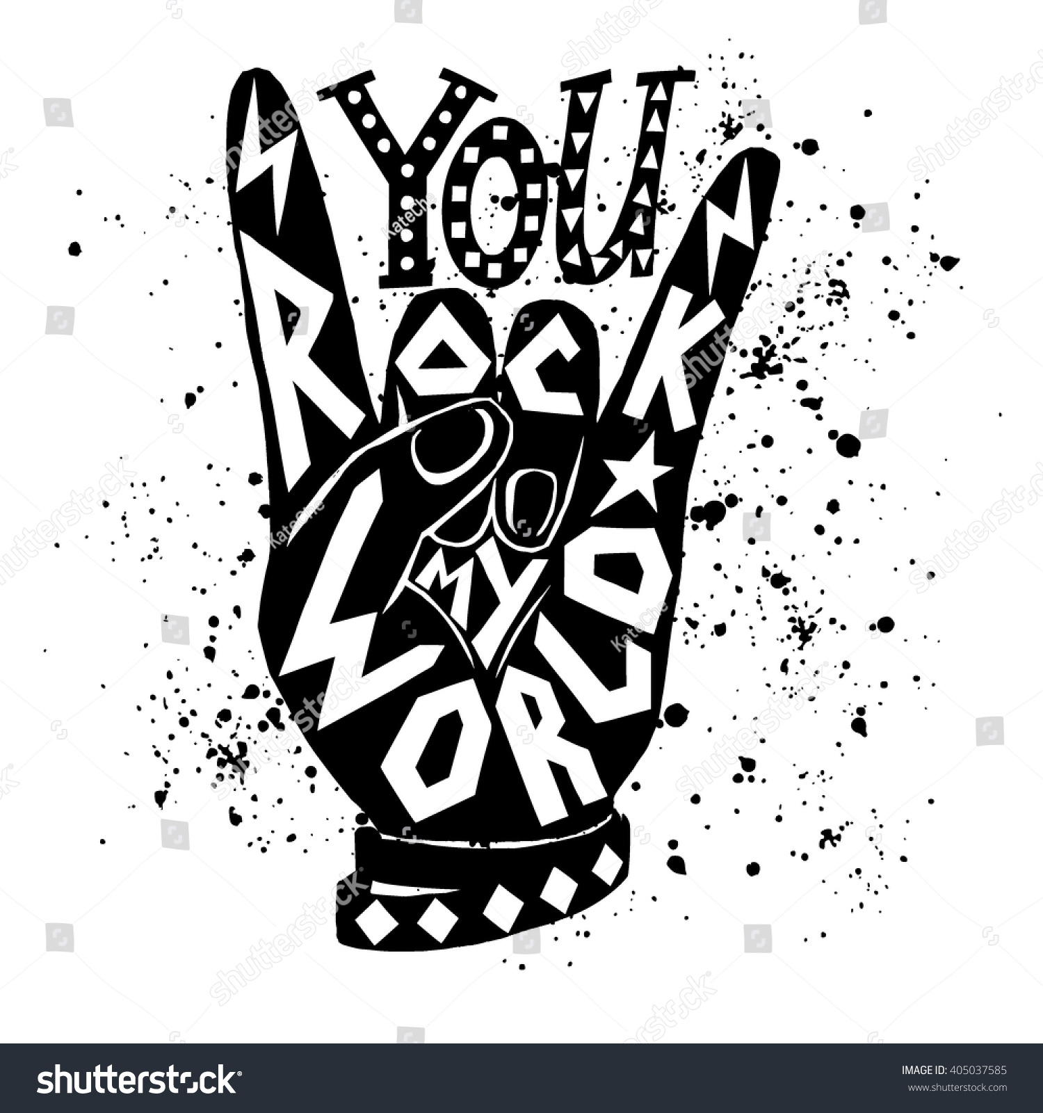 You rock my world - poster design. Rock and Roll hand sign with unique ...
