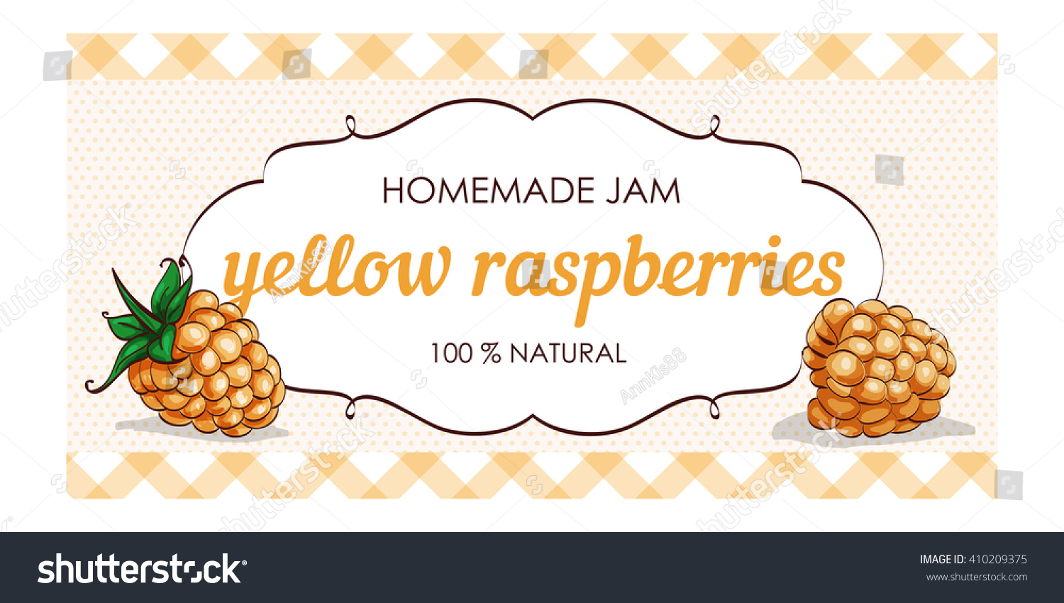 Sweet and healthy homemade yellow raspberry jam marmalade paper label ...