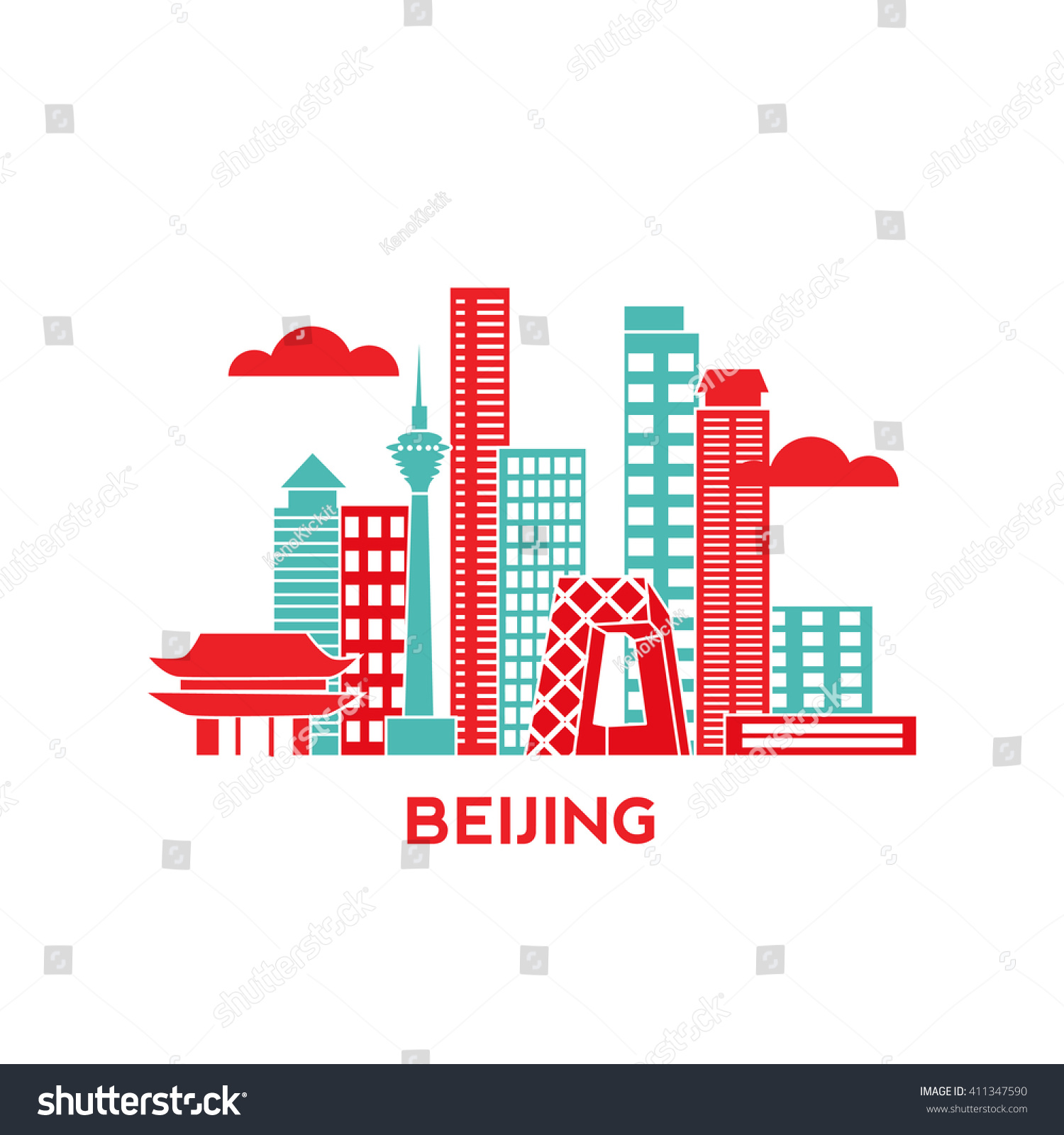 Beijing city architecture retro vector illustration skyline city ...