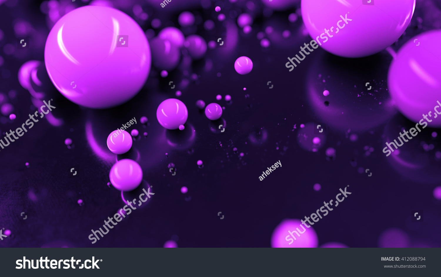 abstract 3d rendering background with random spheres on the reflective ...
