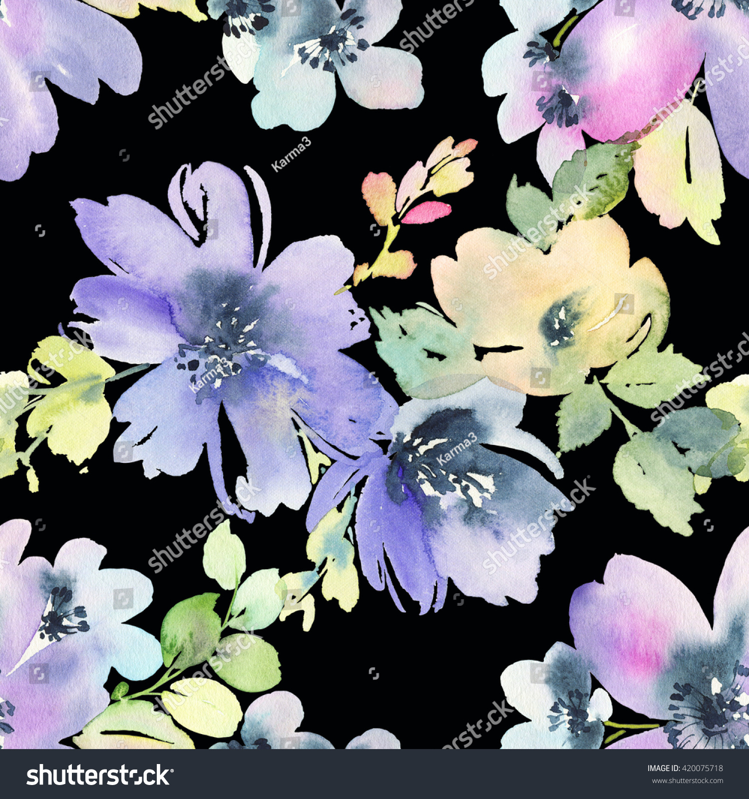 Seamless pattern with flowers watercolor. Gentle colors. Female pattern ...