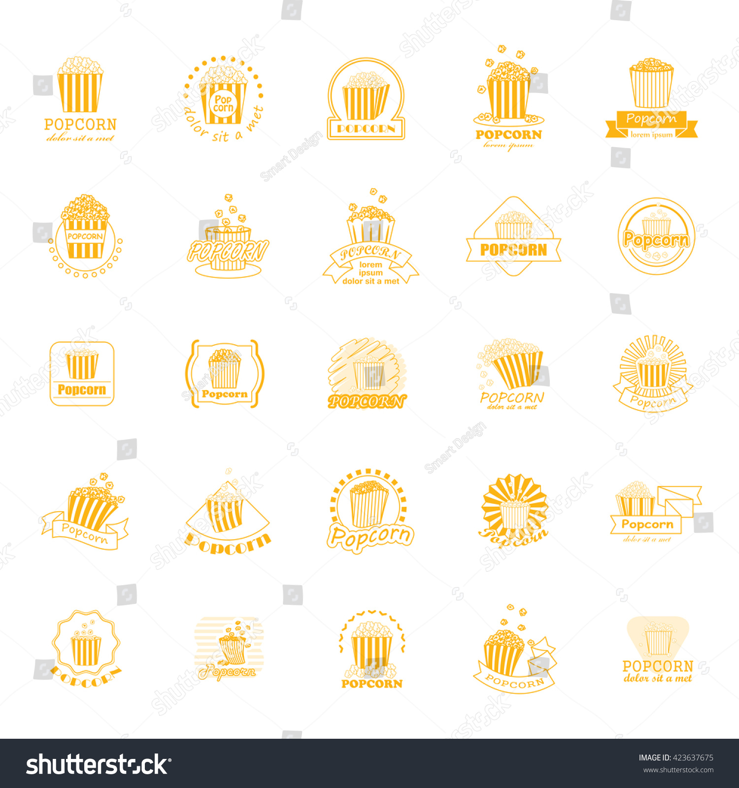 Popcorn Icons Set - Isolated On White Background - Vector Illustration ...