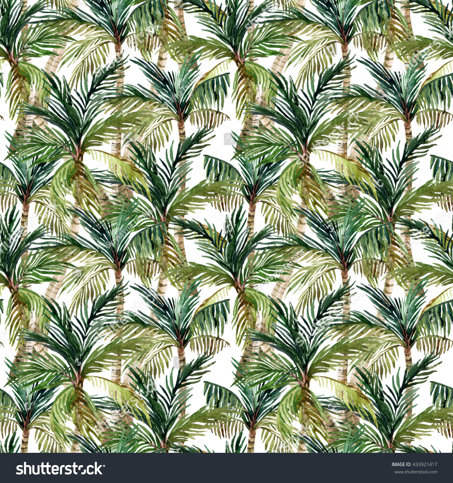 Watercolor palm tree seamless pattern. Tropical palm background. Hand ...