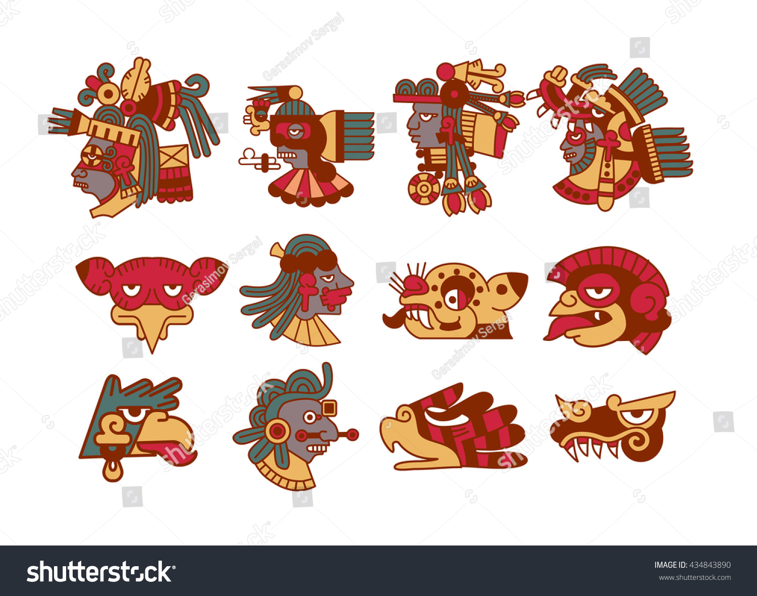 vector illustration aztec maya native avatar collection_站酷海洛_正版图片_视频_字体 ...