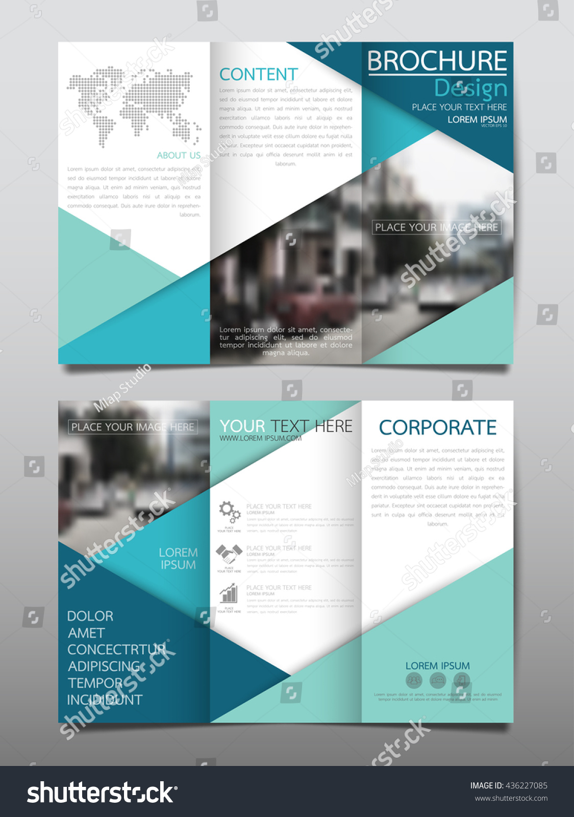 Blue business three fold brochure annual report flyer design template ...