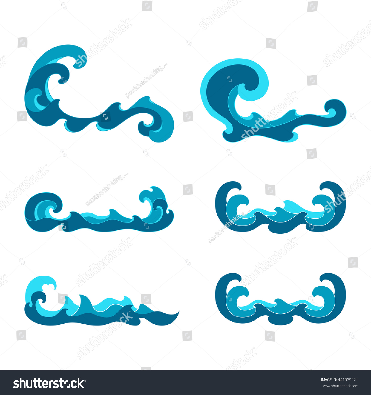 Ocean waves set isolated on white background Wave symbols set for design Blue sea wave of ocean ...
