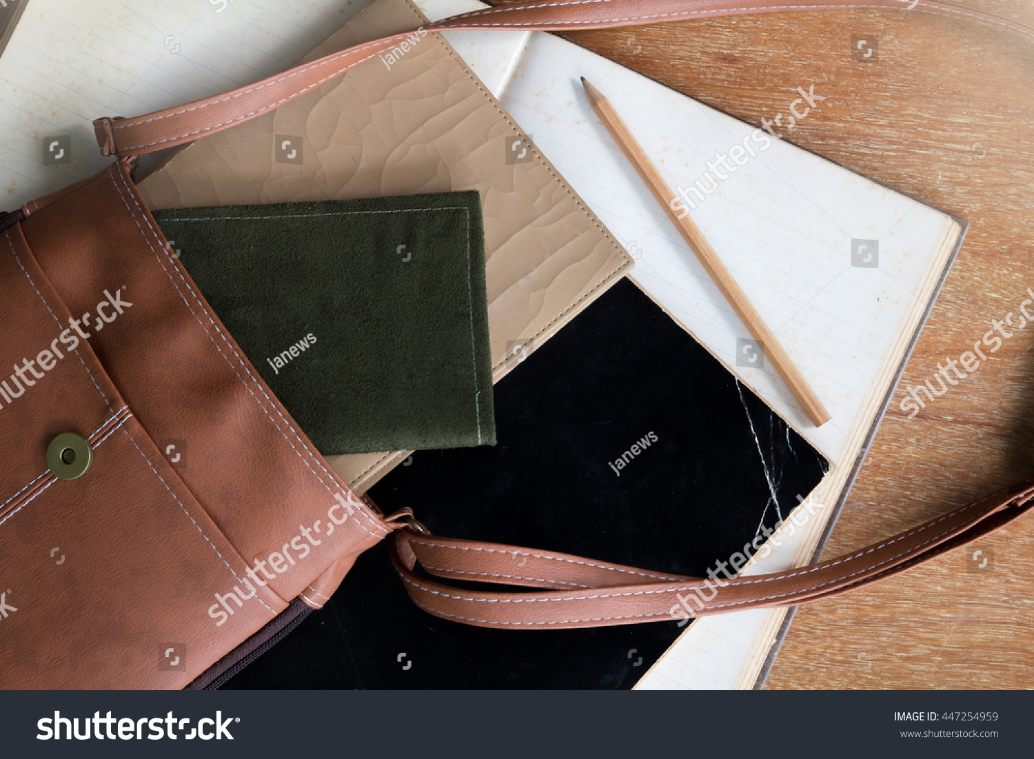 Old Brown Shoulder bag with pocket book old diary book old notebook and ...