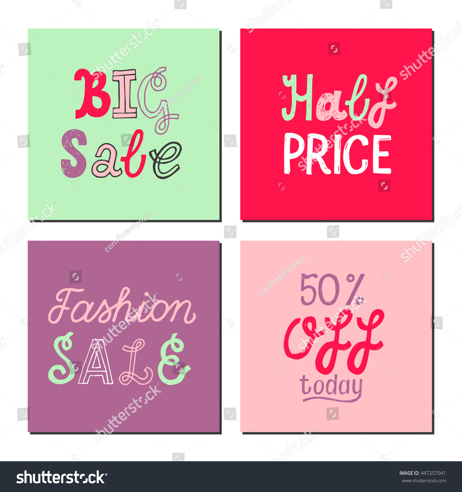 Hand drawn bright set of discount design elements. Sale banners. Vector ...