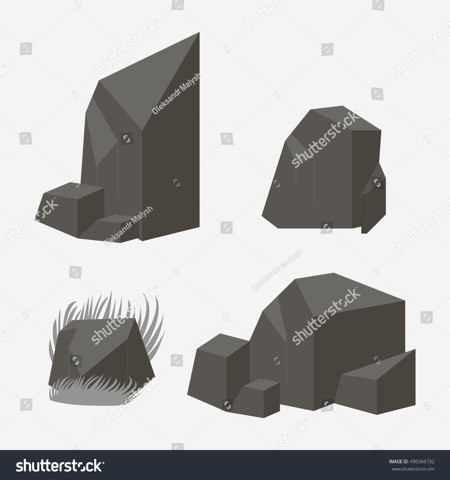 Rock stone vector icon. Set of Rocks and different stone boulders_站酷海洛 ...