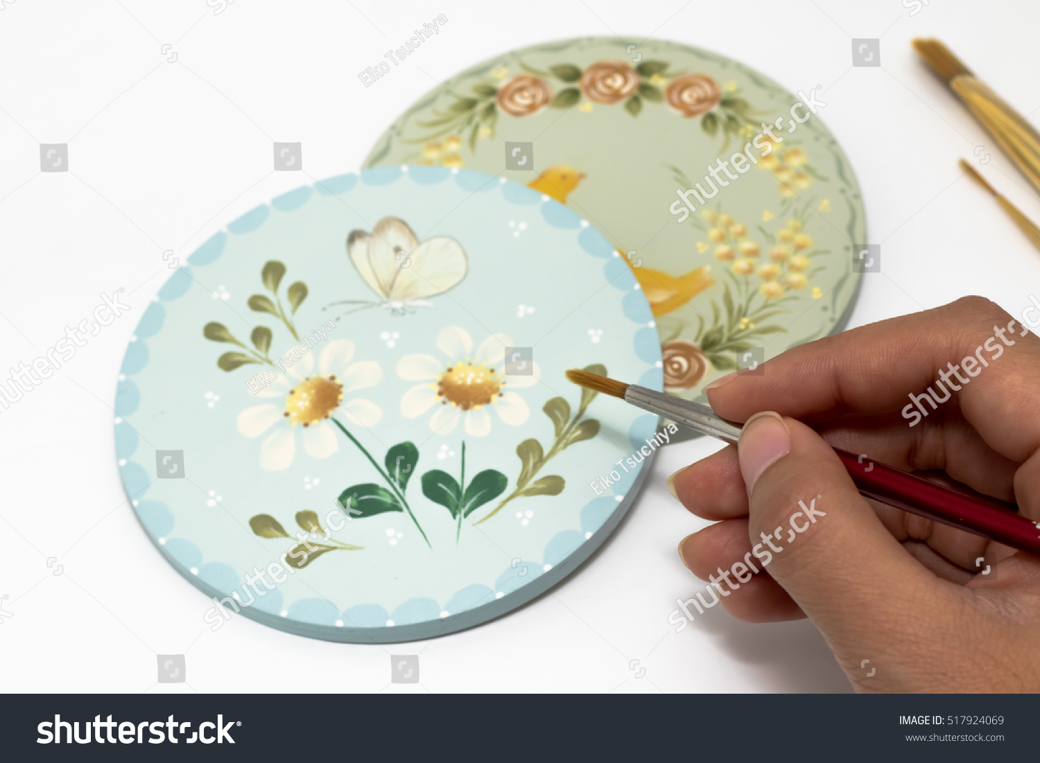 Margaret and Chick Drawing on Drink Coaster Tole and Decorative ...