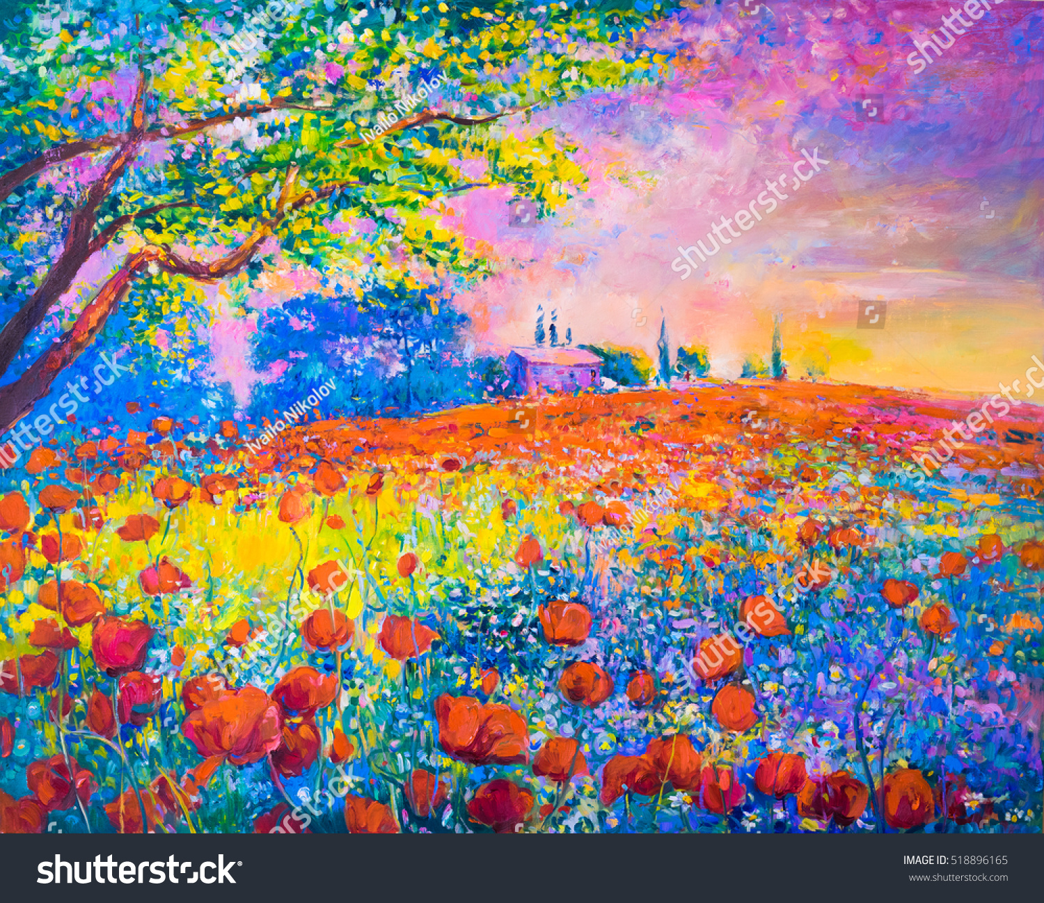 Original oil painting on canvas. Colorful poppies painting. Modern ...