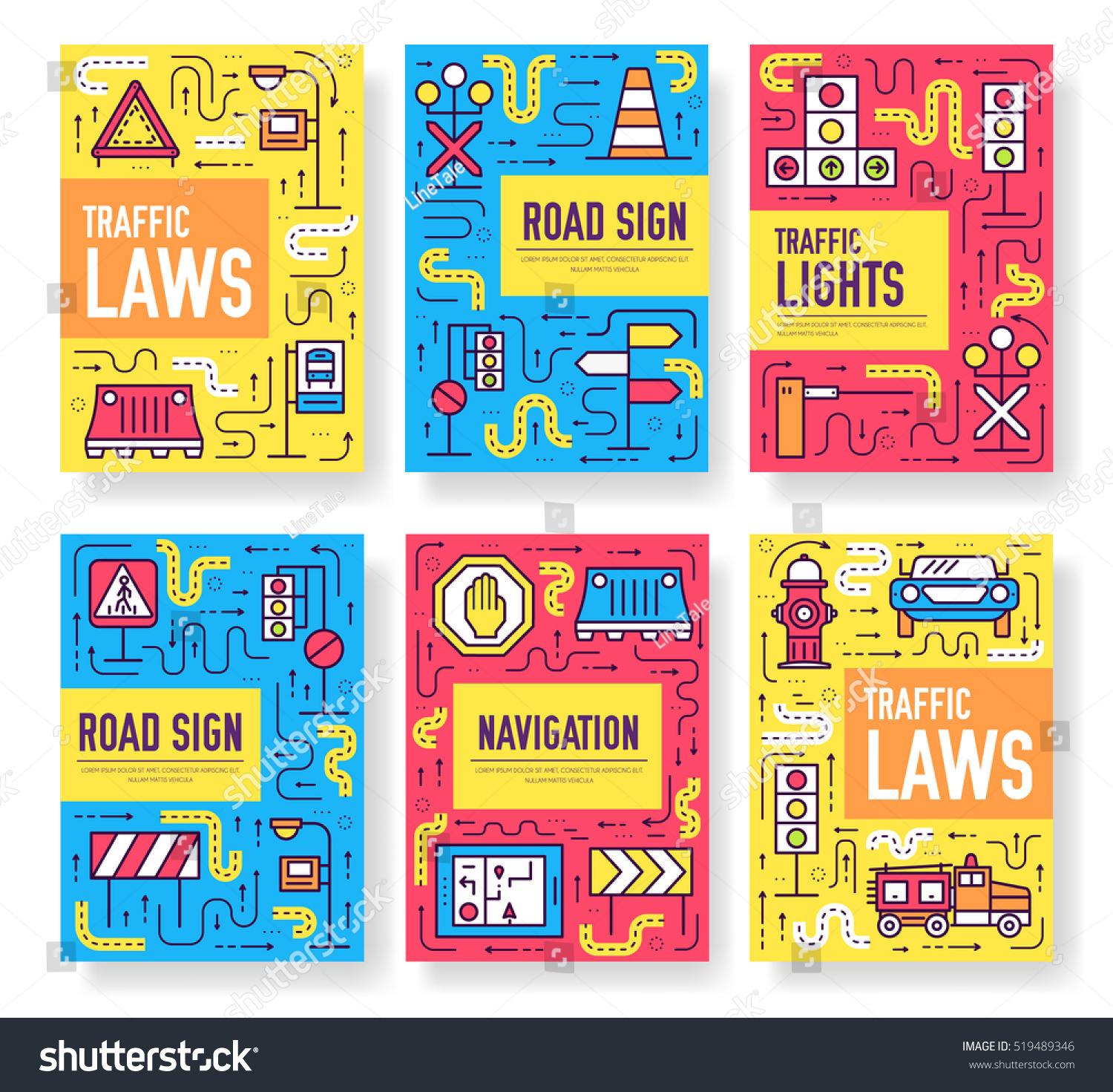 Traffic light day vector brochure cards thin line set. Urban template ...