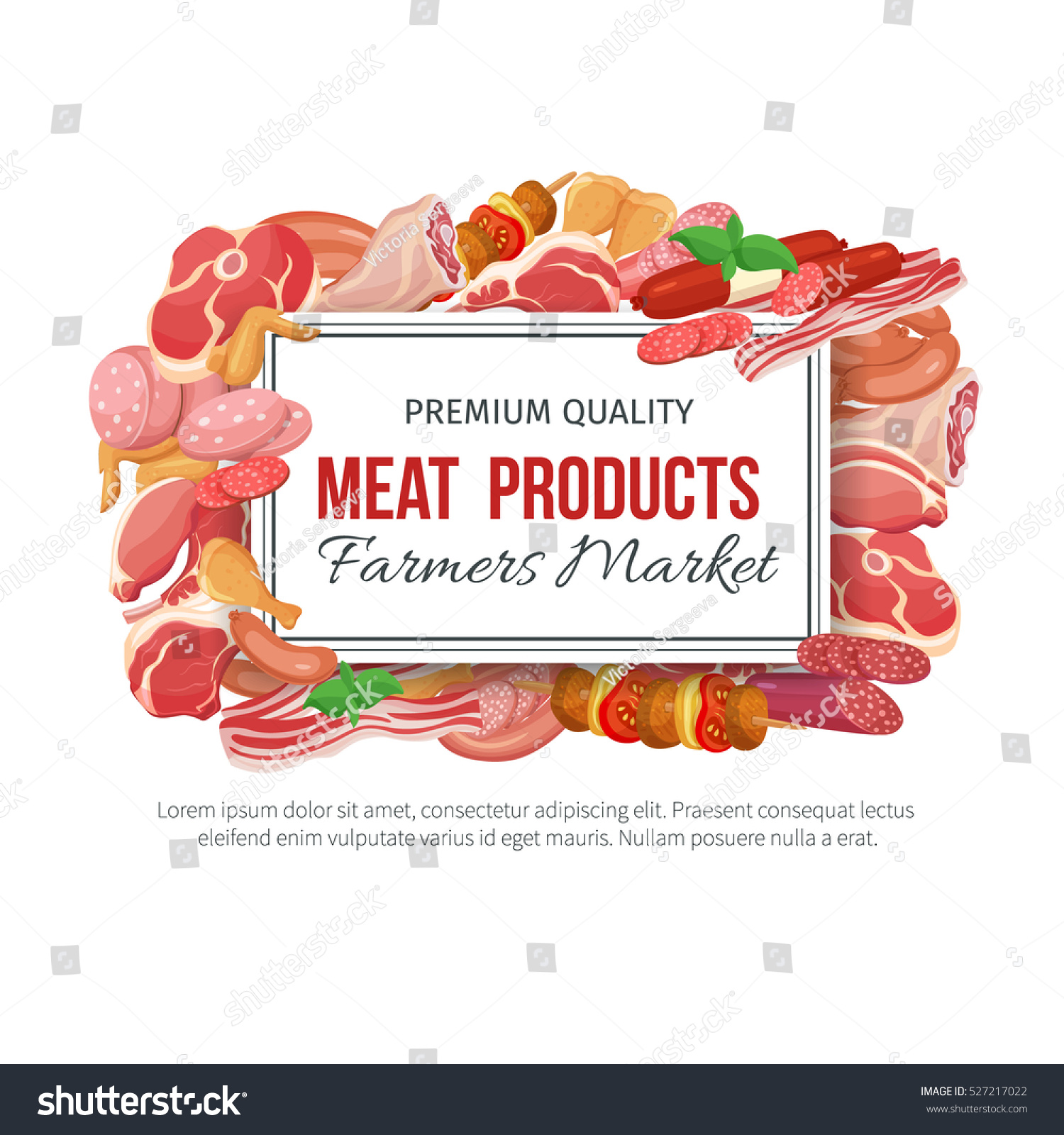 Gastronomic meat products banner menu design. Vector icons steak barbecue lamb chops bacon ...