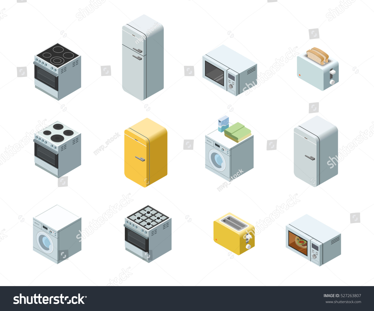 Vector isometric set of household appliances icon 3d flat interior ...