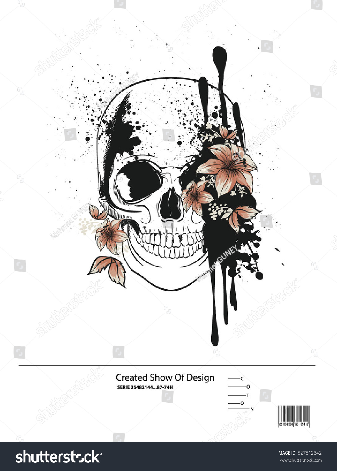 design for t-shirt print with skull and textures. vector illustration ...