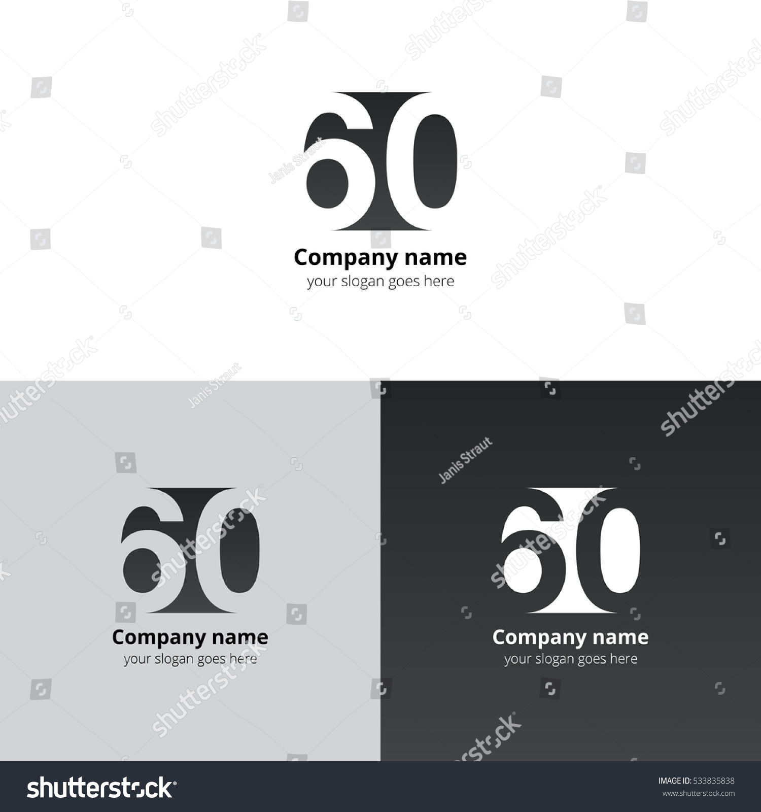 60 logo icon flat and vector design template. Monogram numbers six and ...