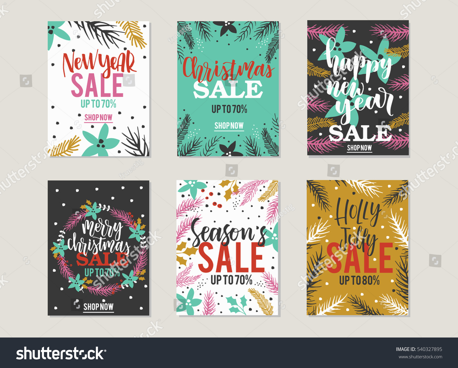 set of Christmas sale card lettering and calligraphy modern brush ...