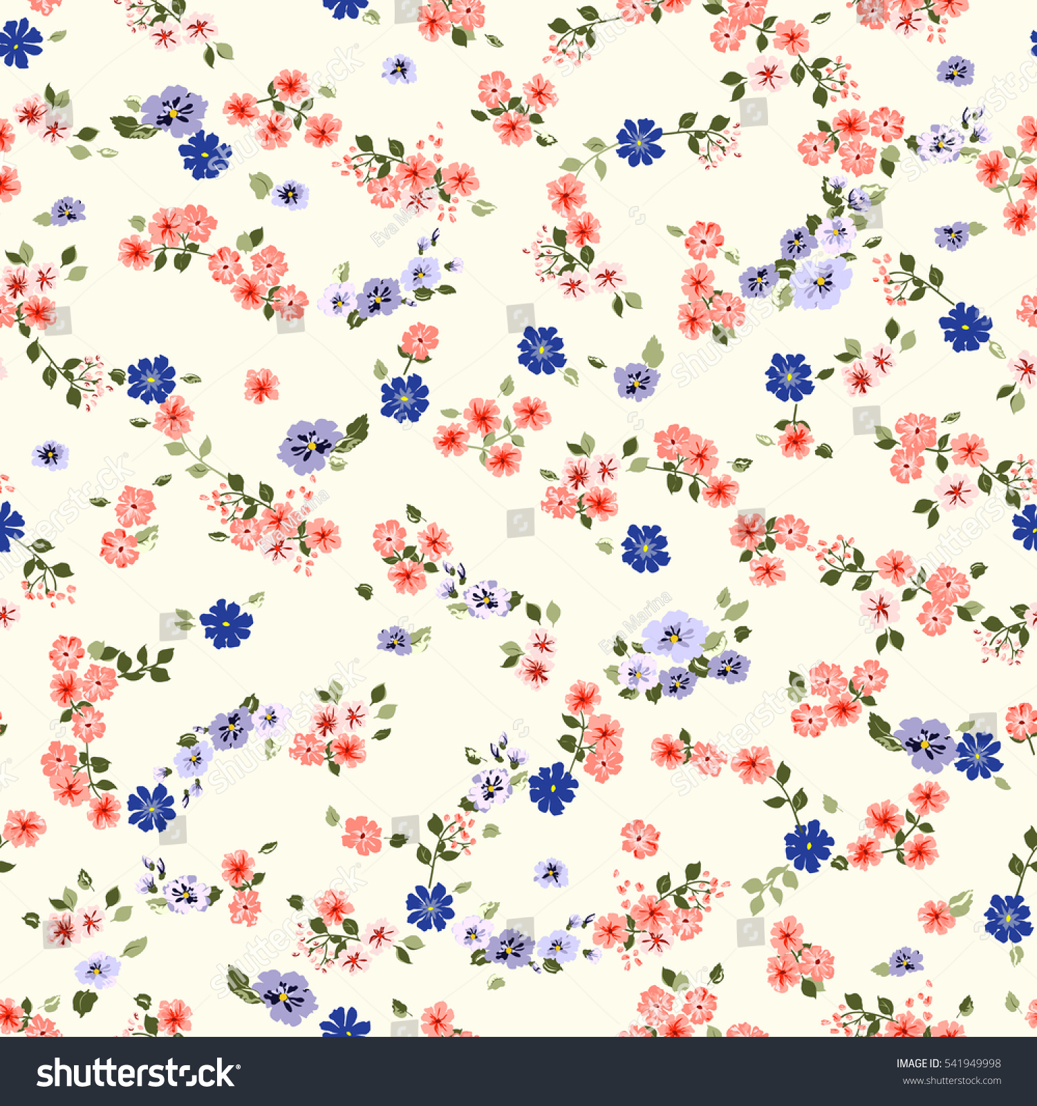 Simple cute pattern in small-scale flowers. Millefleurs. Liberty style ...