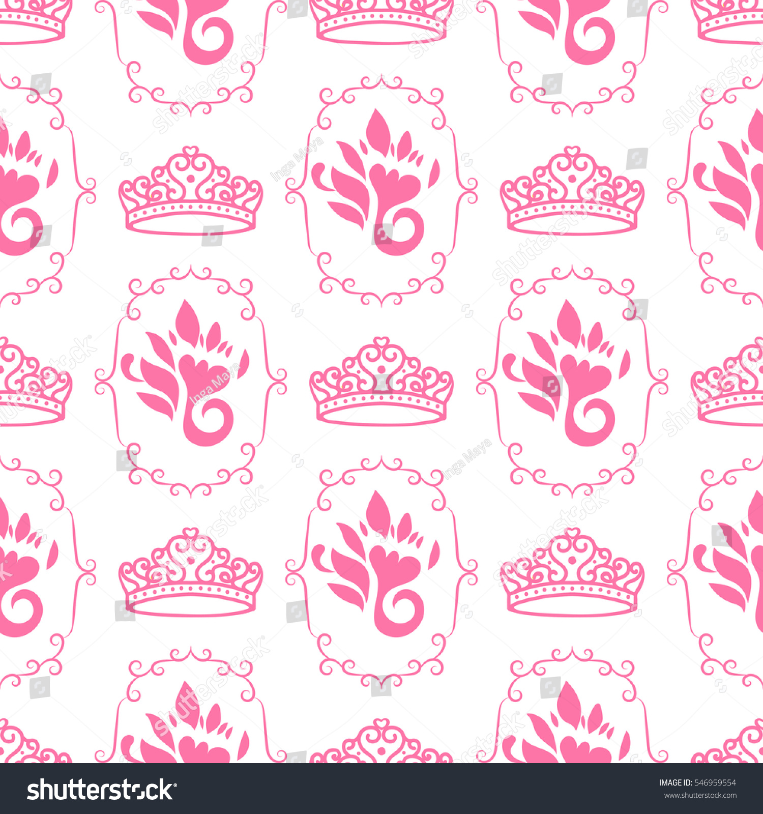 Princess Crown. Seamless repeating pattern. Diadem pink princess ...