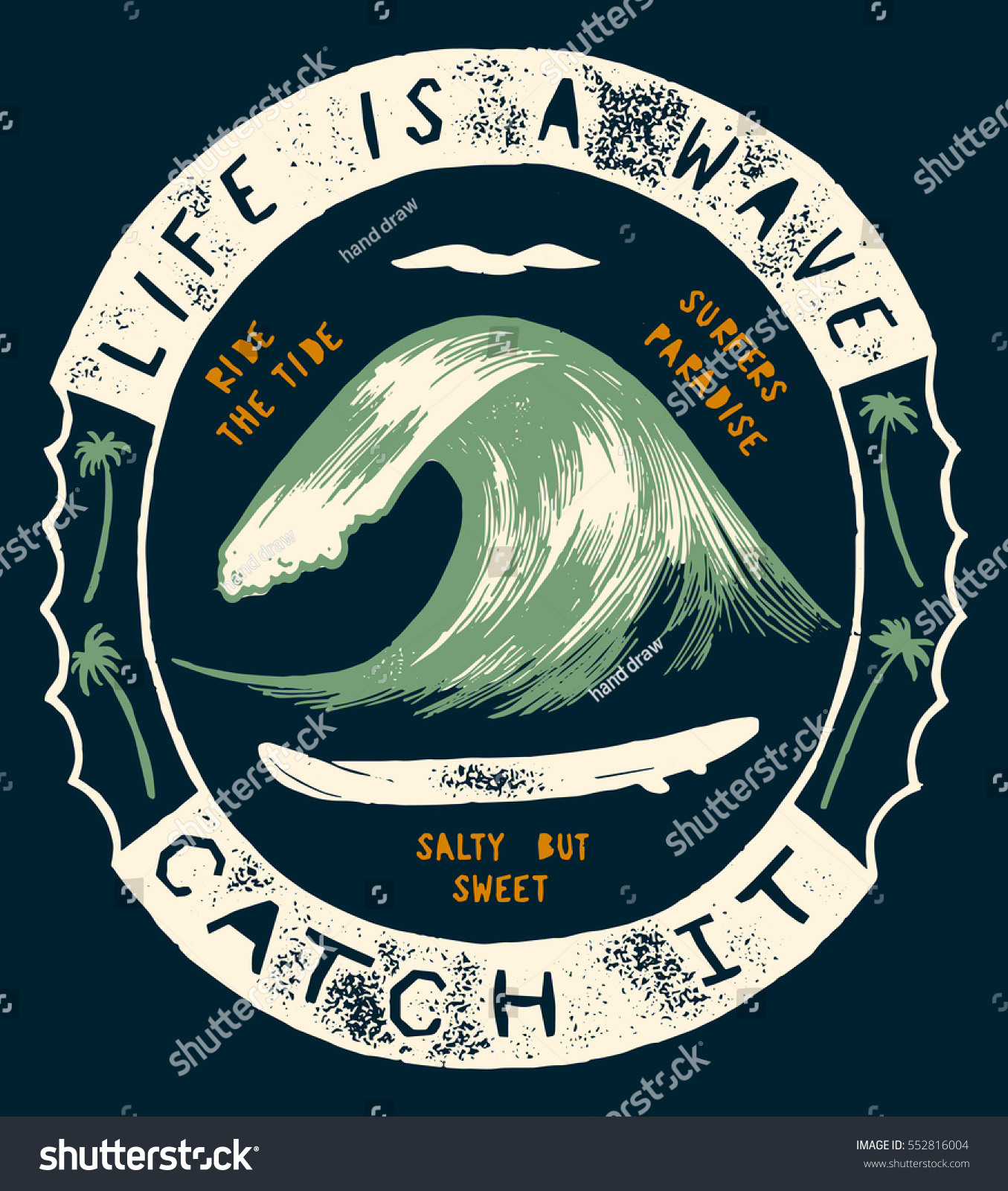 life is a wave - catch it. wave and surfboard drawing vintage surfing ...