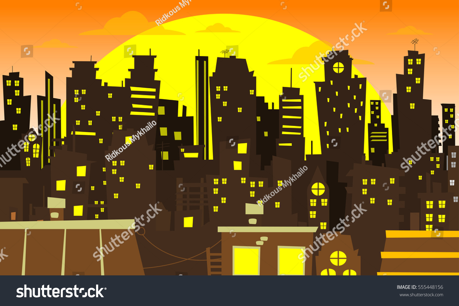 Evening cityscape illustration. Sunset landscape concept illustration ...