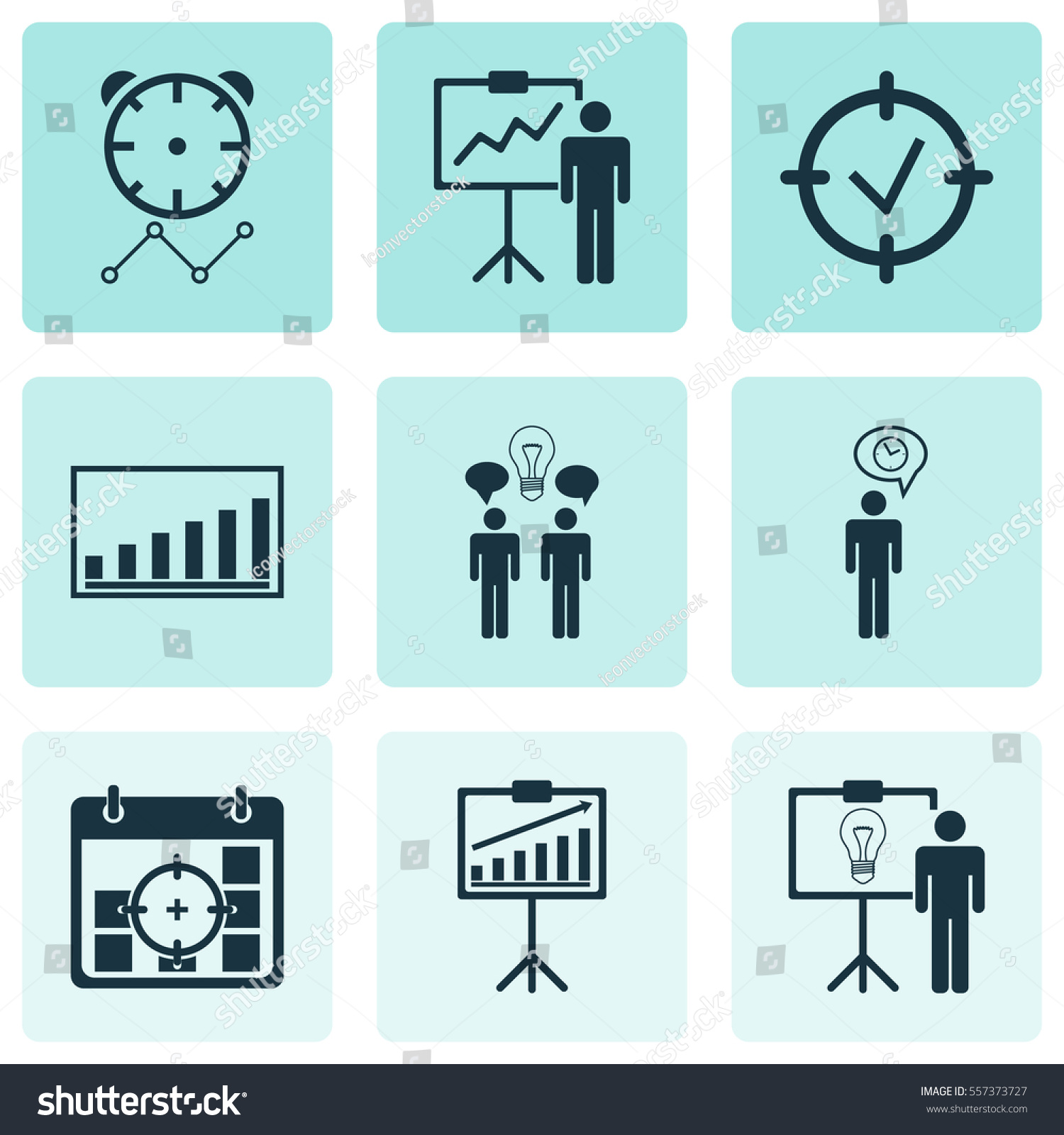 Set Of 9 Board Icons. Includes Reminder Co-Working Planning And Other ...