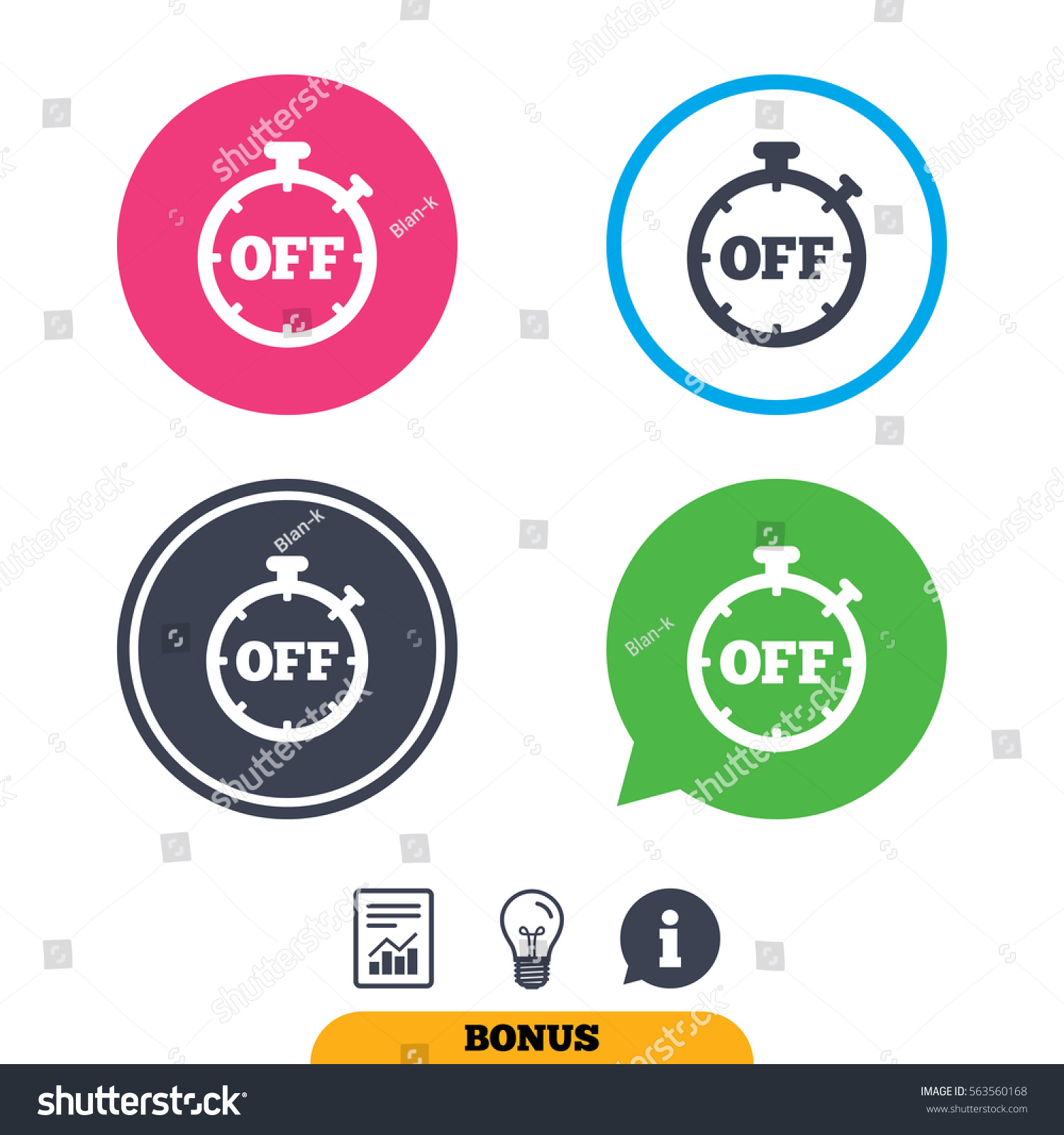 Timer off sign icon. Stopwatch symbol. Report document information sign ...