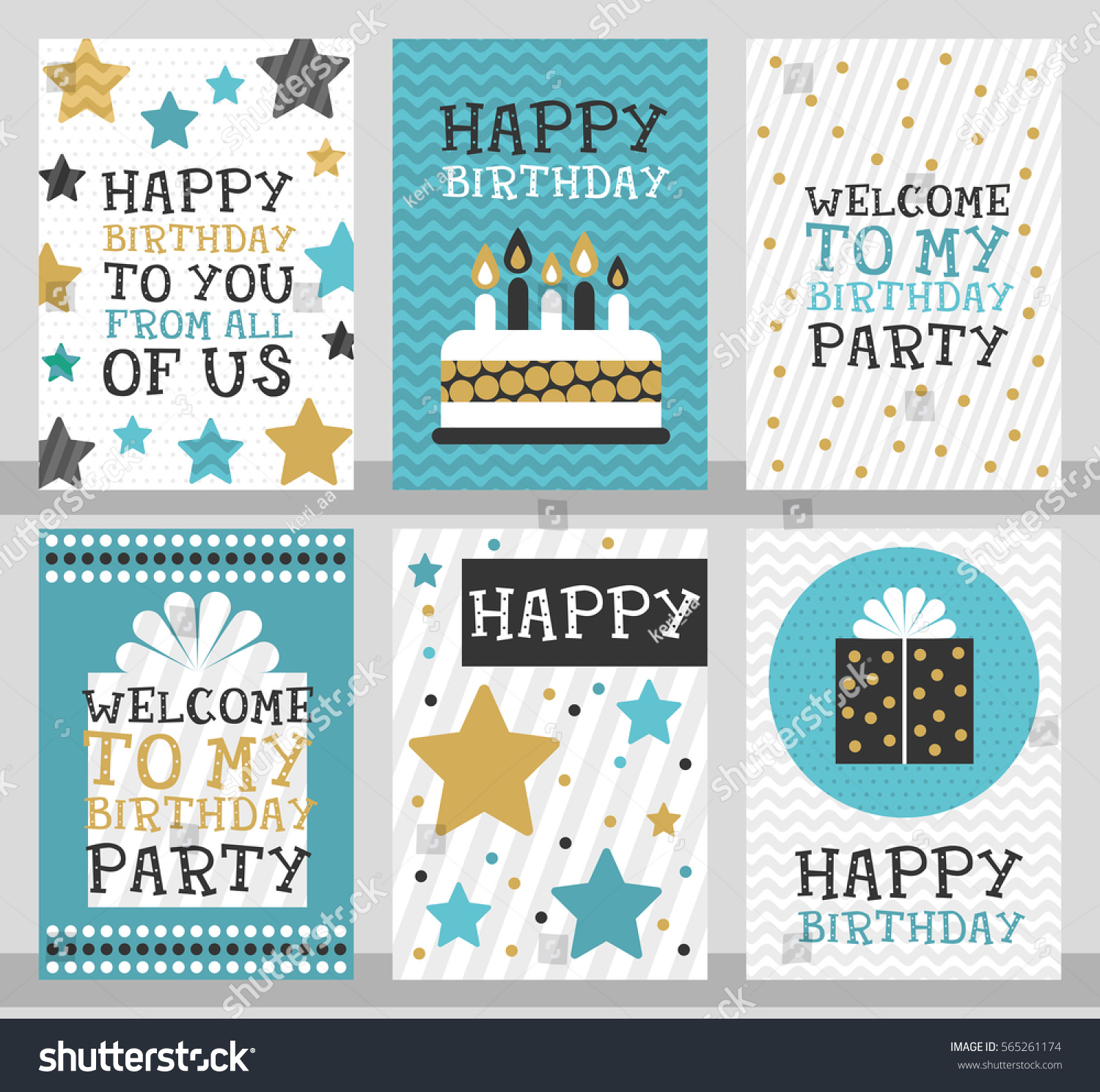 Set of 6 cute creative cards templates with Happy birthday theme design ...
