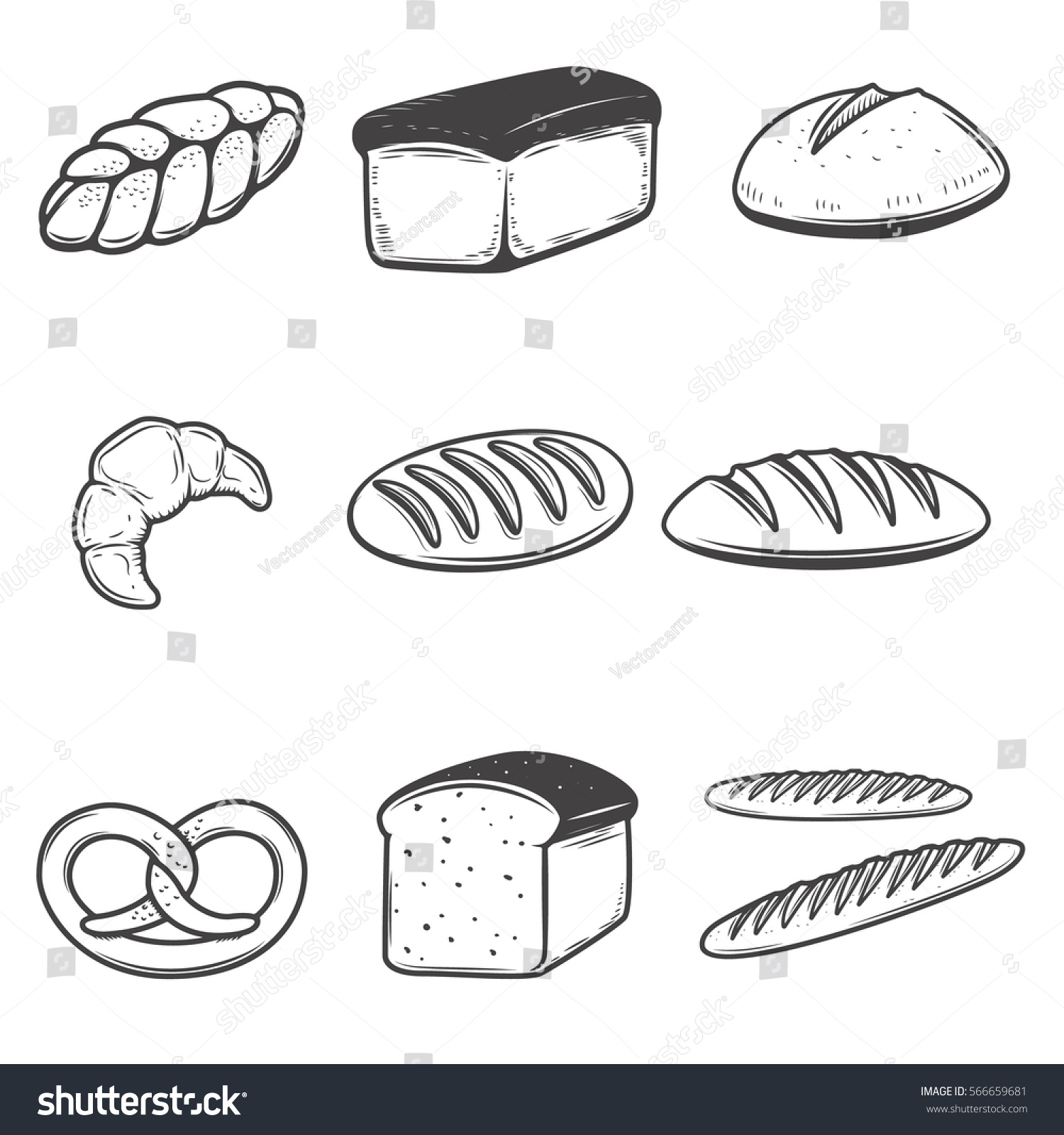 Bread icons illustrations isolated on white background. Design elements ...