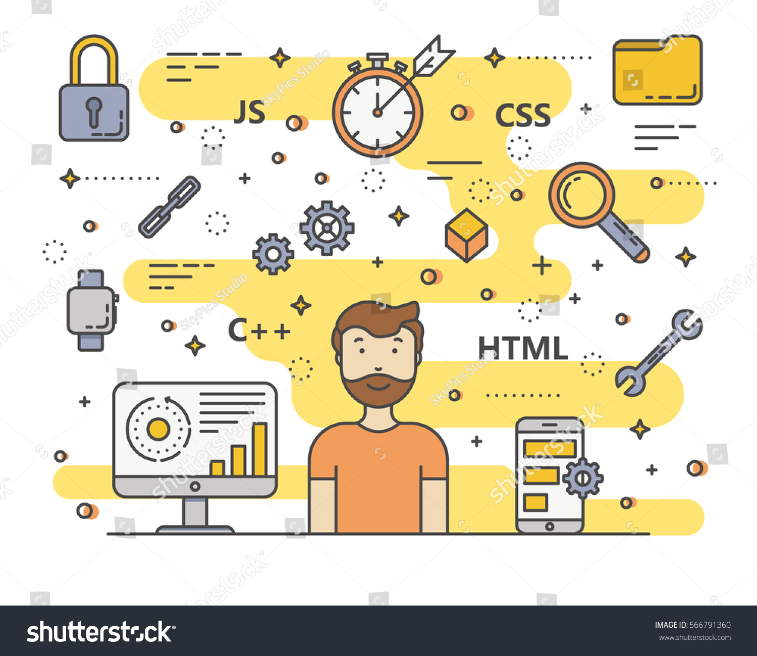 Vector web development programming concept banner. Digital devices ...