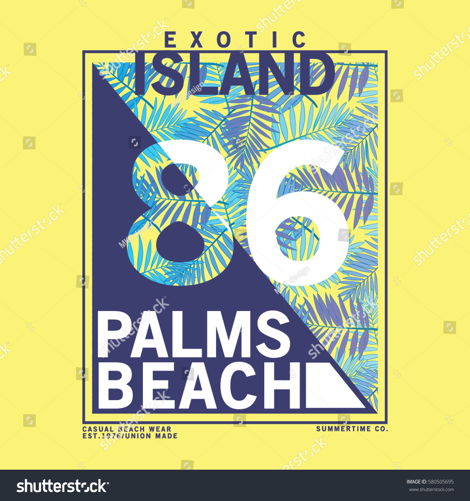 summer concept tee print design as vector with palm leaves and typo_站酷海 ...