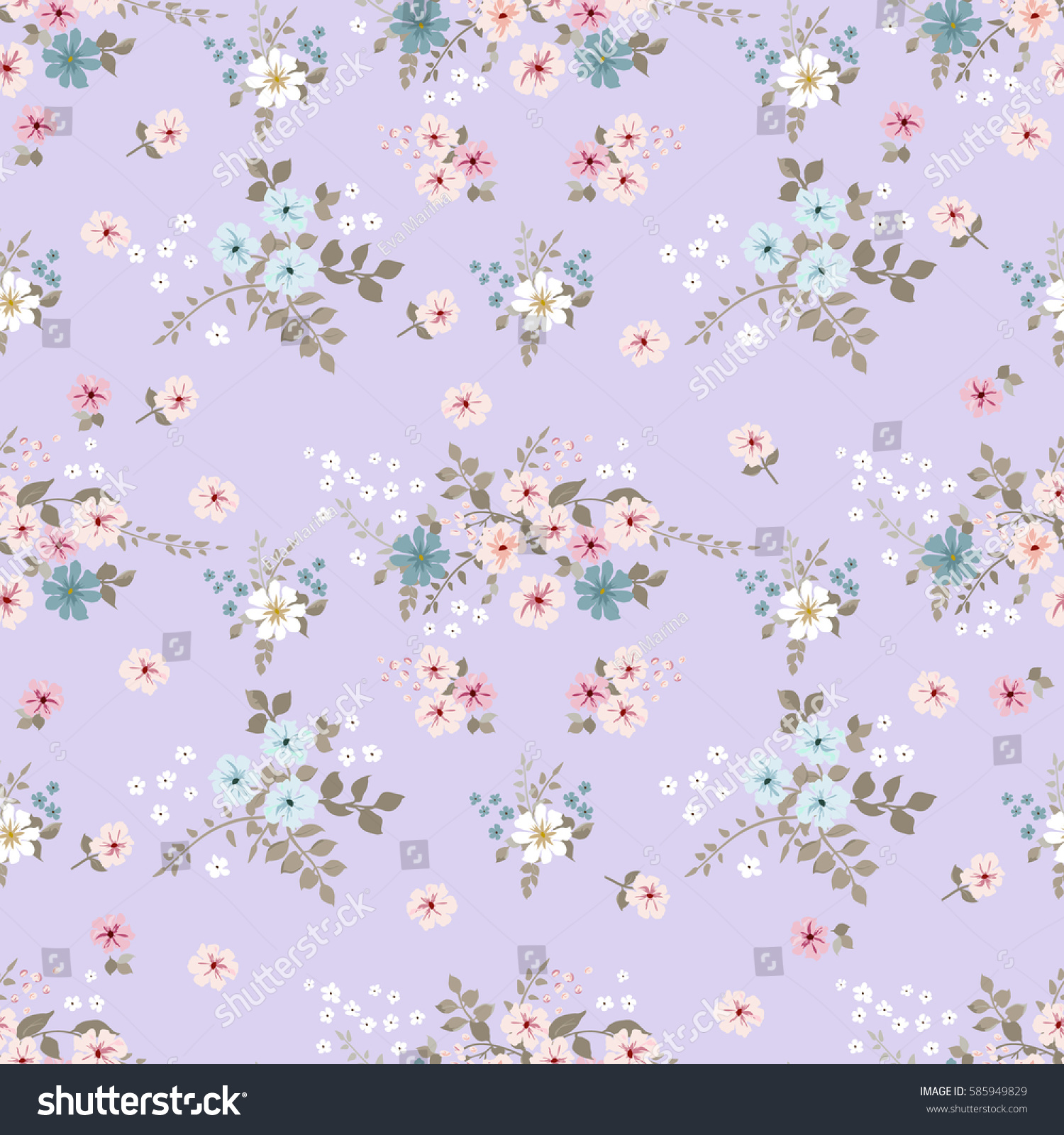 Elegant gentle trendy pattern in small-scale flower. Millefleurs ...