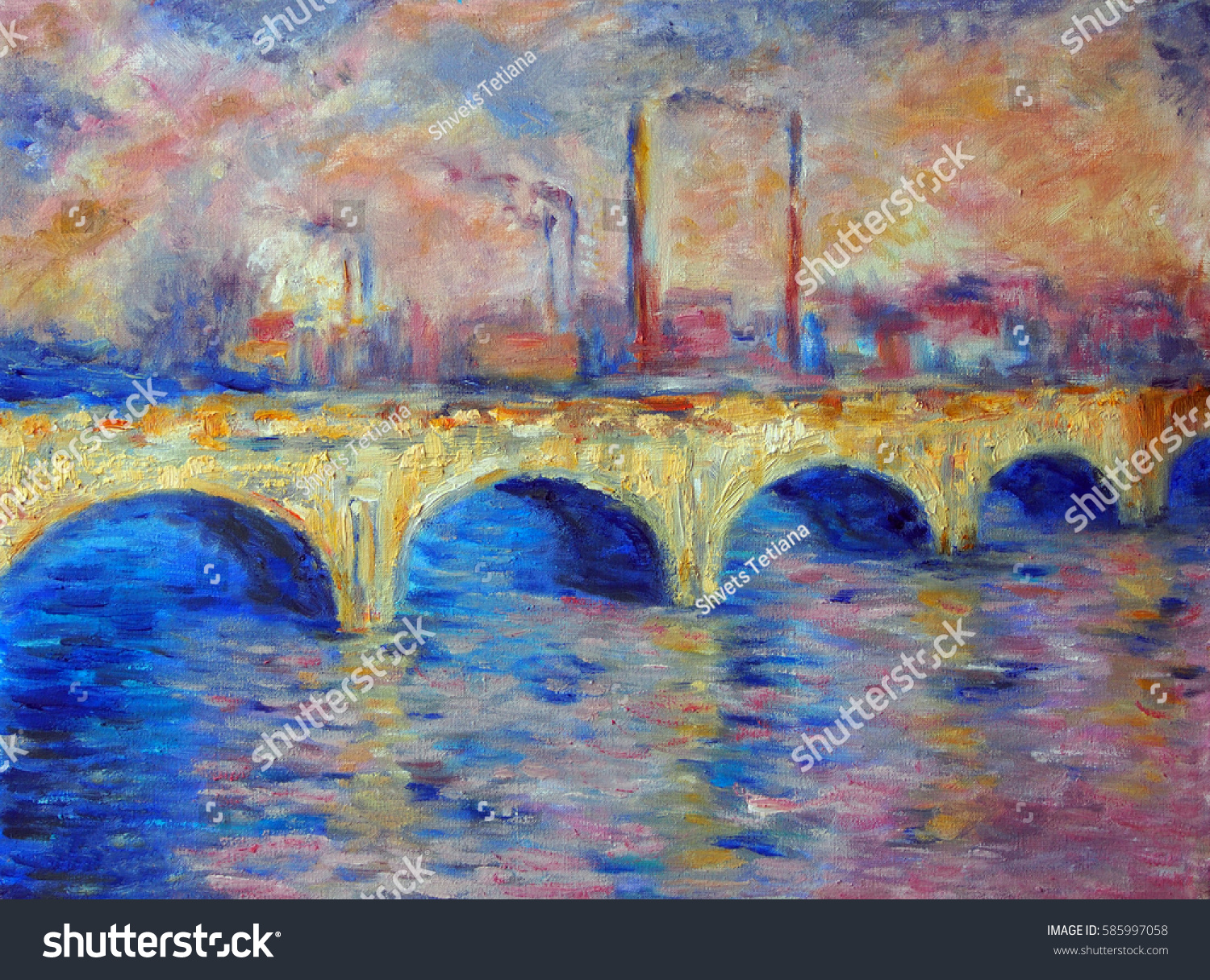 Original oil painting on canvas - London Bridge in impressionism style ...