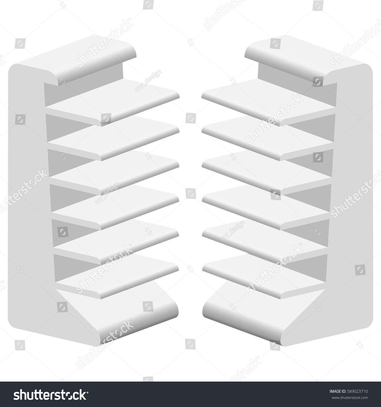 White Blank Empty Showcase Displays With Retail Shelves Products On ...