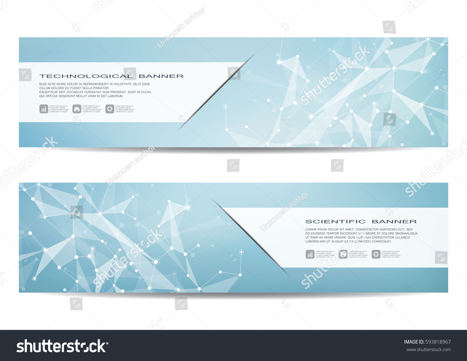 Two scientific banner. Molecular structure of DNA and neurons ...