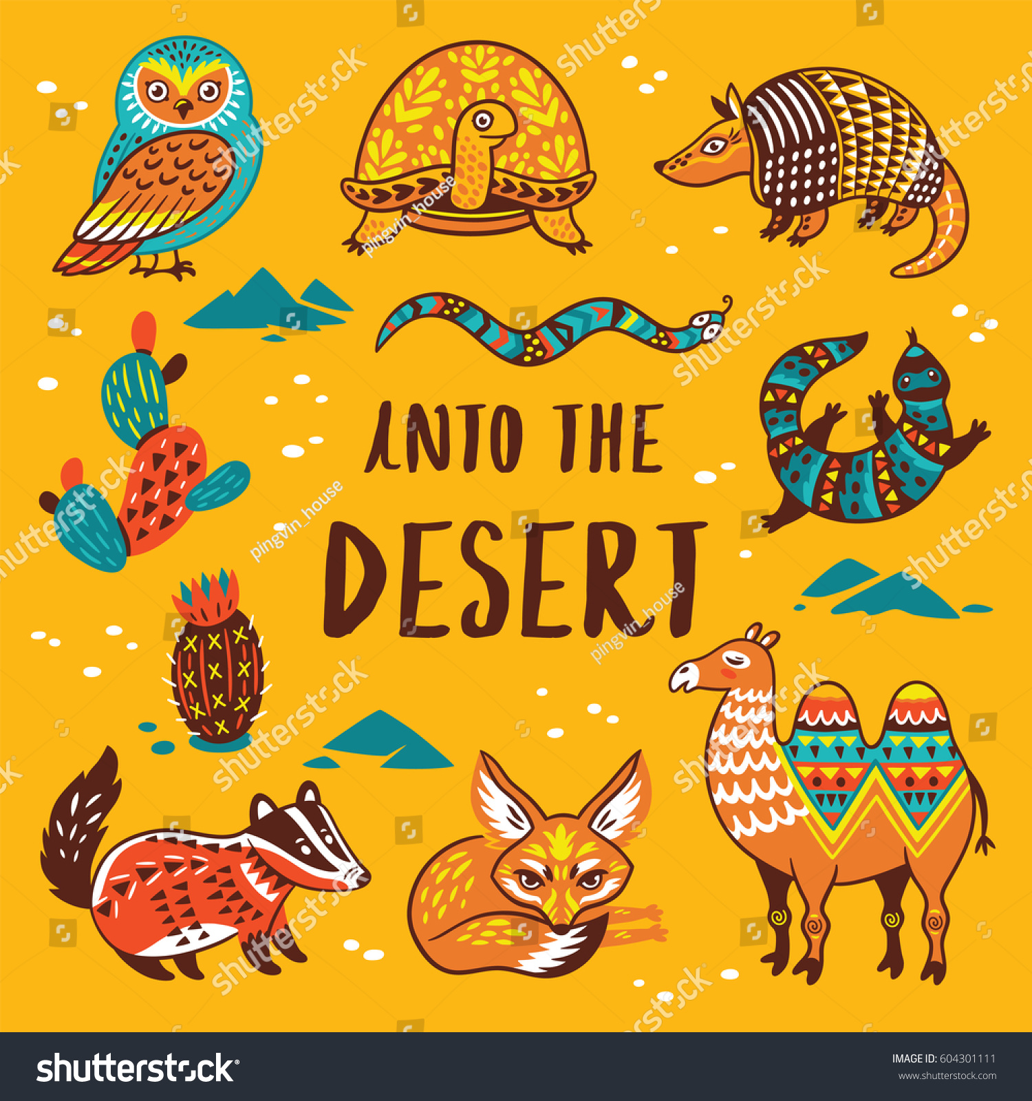 Into the desert. Print with cartoon characters. Vector illustration_站酷海 ...