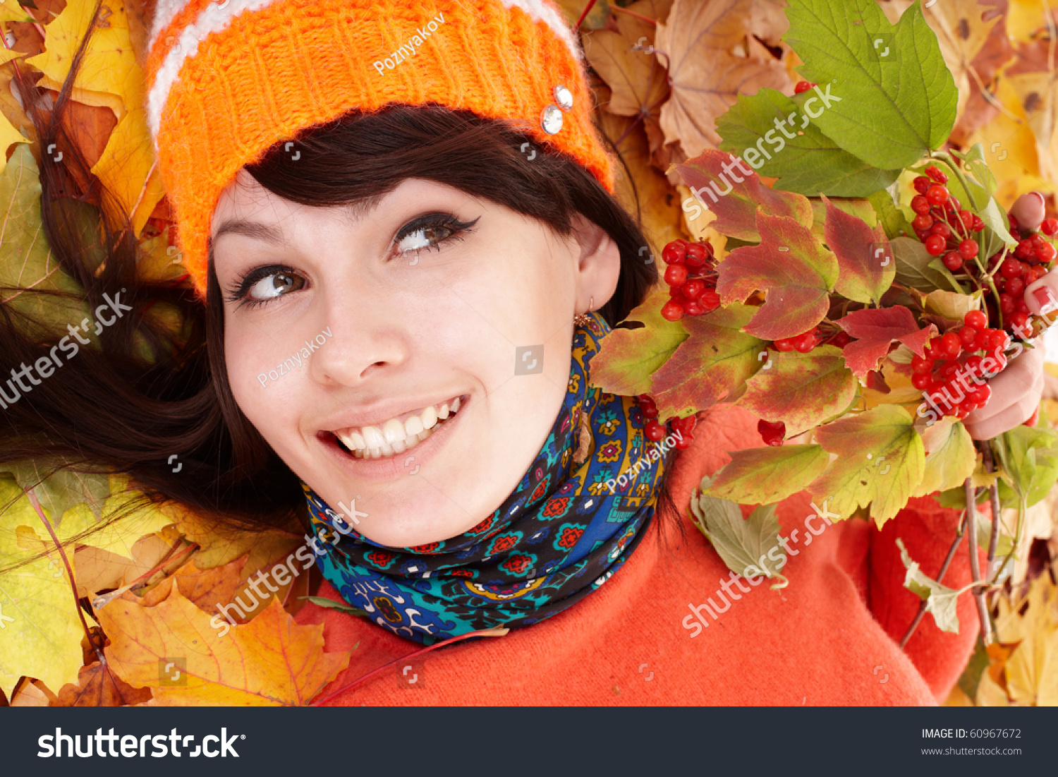 Young woman in autumn orange leaves. Outdoor._站酷海洛_正版图片_视频_字体_音乐素材交易平台 ...