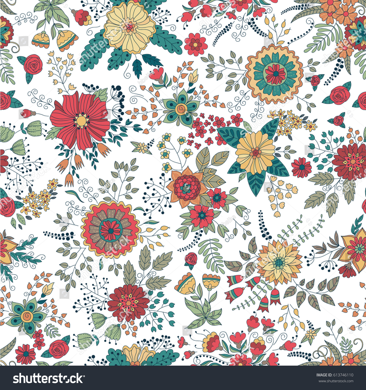 Vector floral pattern. Colorful seamless botanic texture detailed ...