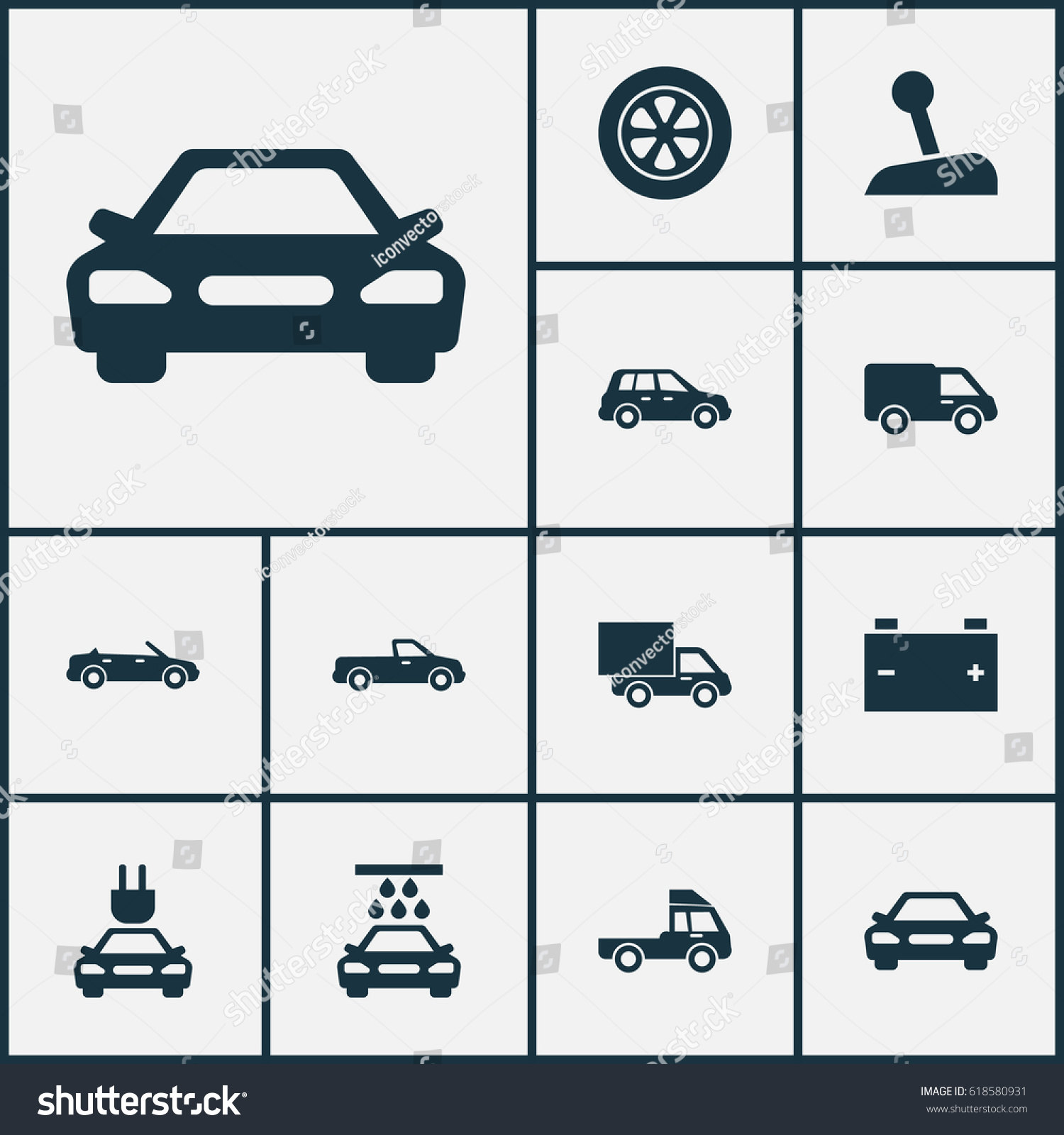 Car Icons Set. Collection Of Transport Cleaning Carriage Lorry And ...