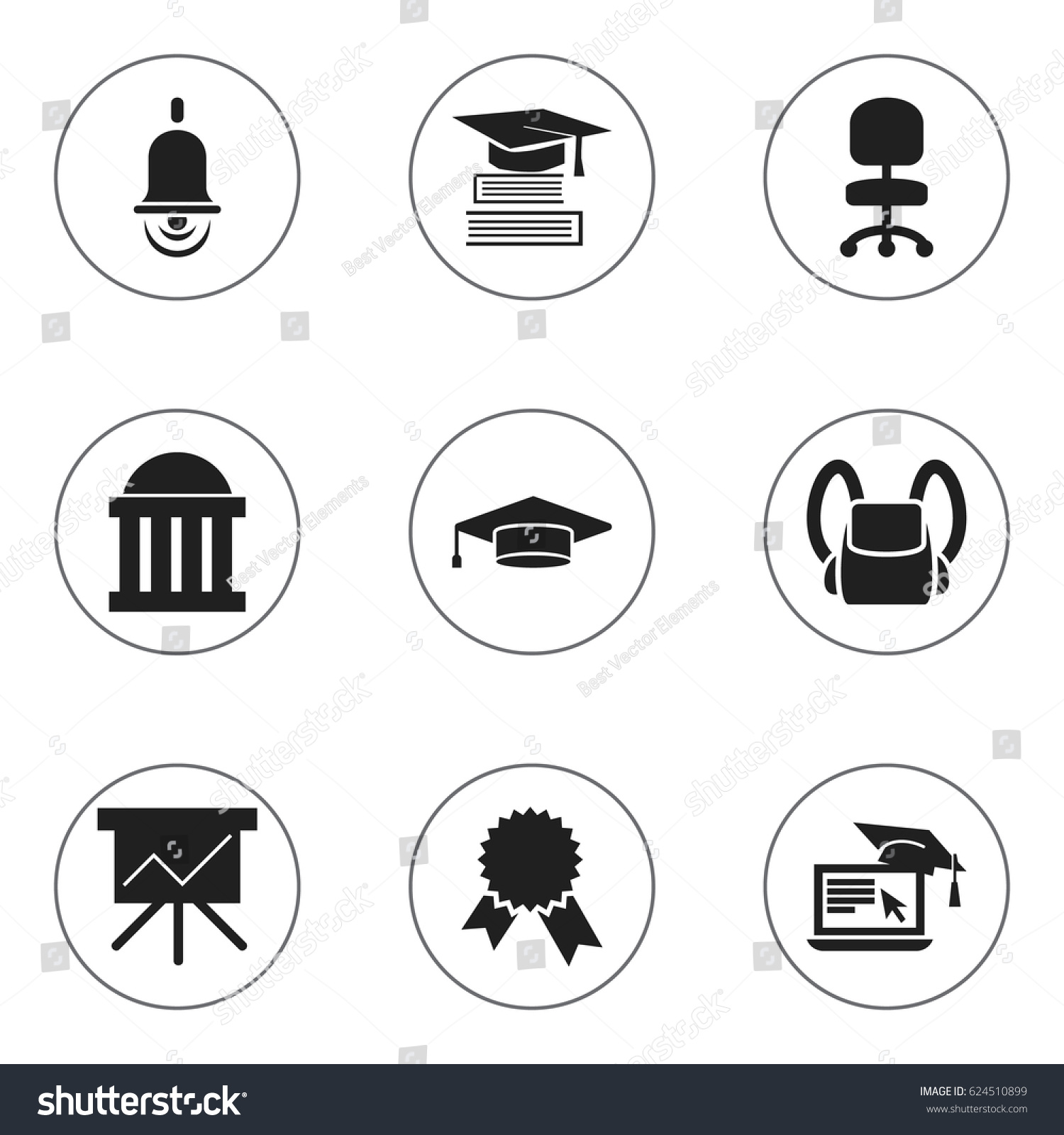 Set Of 9 Editable School Icons. Includes Symbols Such As Alarm Bell ...