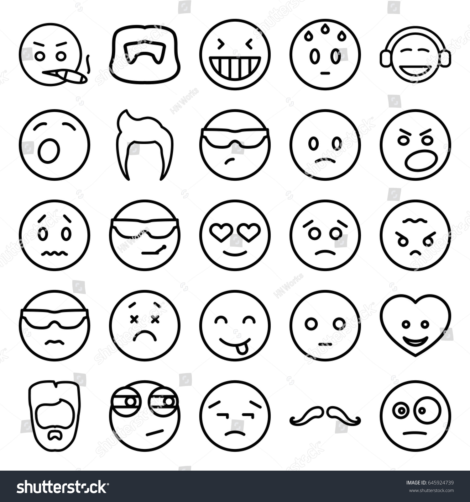 Facial icons set. set of 25 facial outline icons such as man hairstyle ...