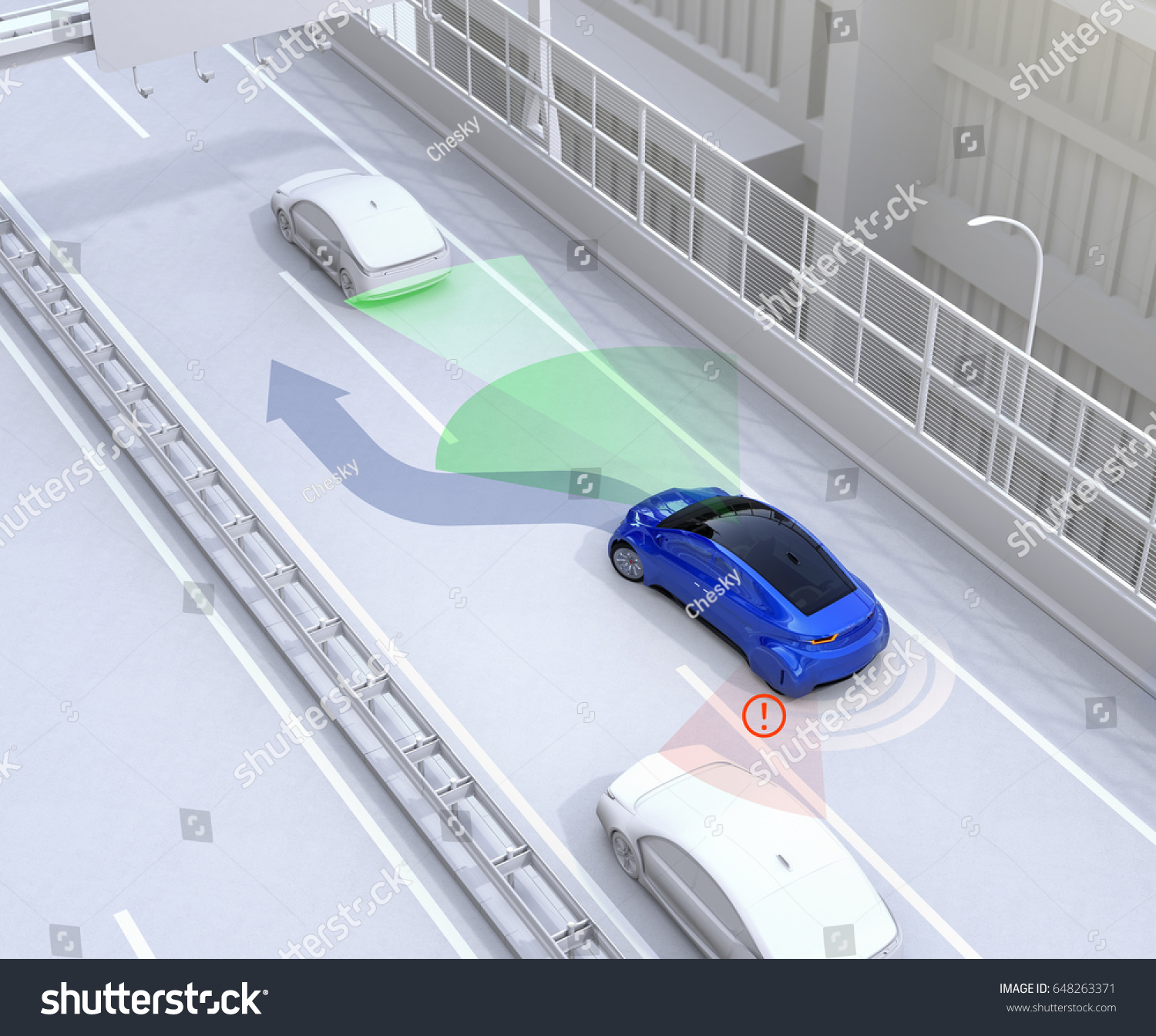 Side view assist system avoid car accident when changing lane. Concept ...