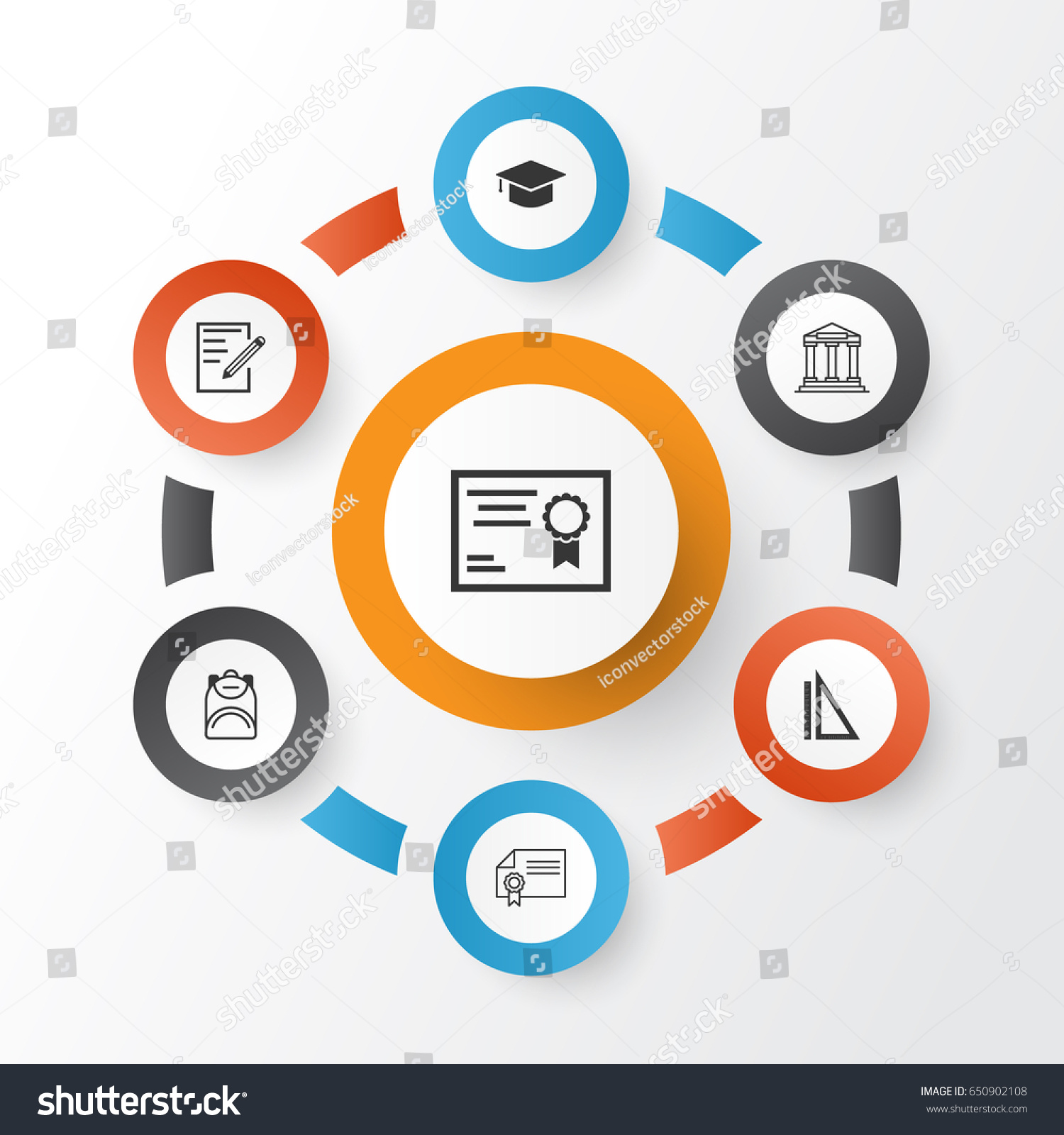 School Icons Set. Collection Of College Certificate Haversack And Other ...