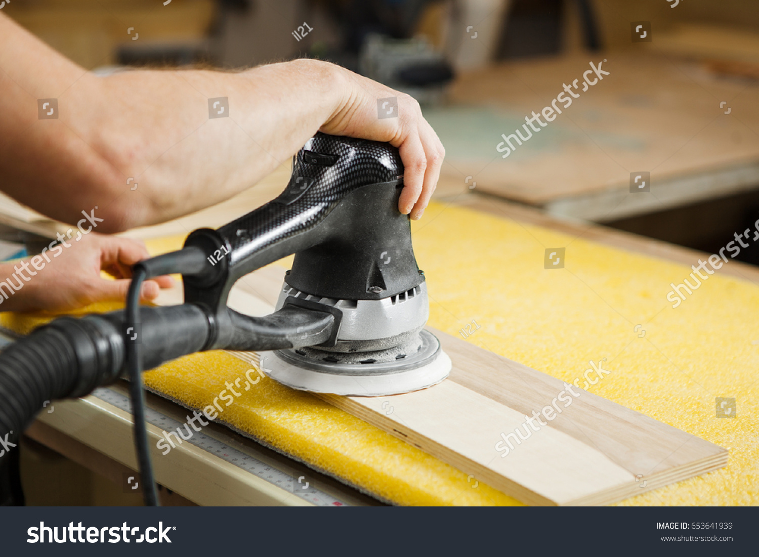 Eccentric grinding machine makes wooden polishing of bar plank_站酷海洛_正版 ...