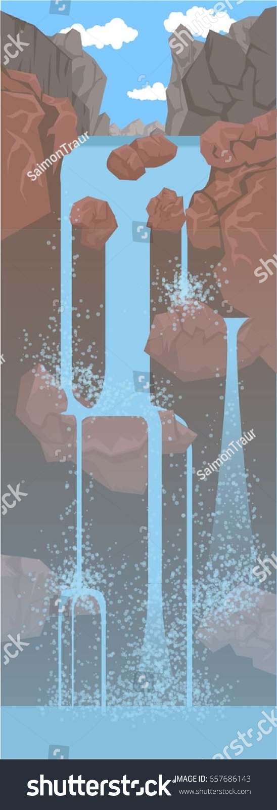 Waterfall. Vector illustration flat style design._站酷海洛_正版图片_视频_字体_音乐素材 ...