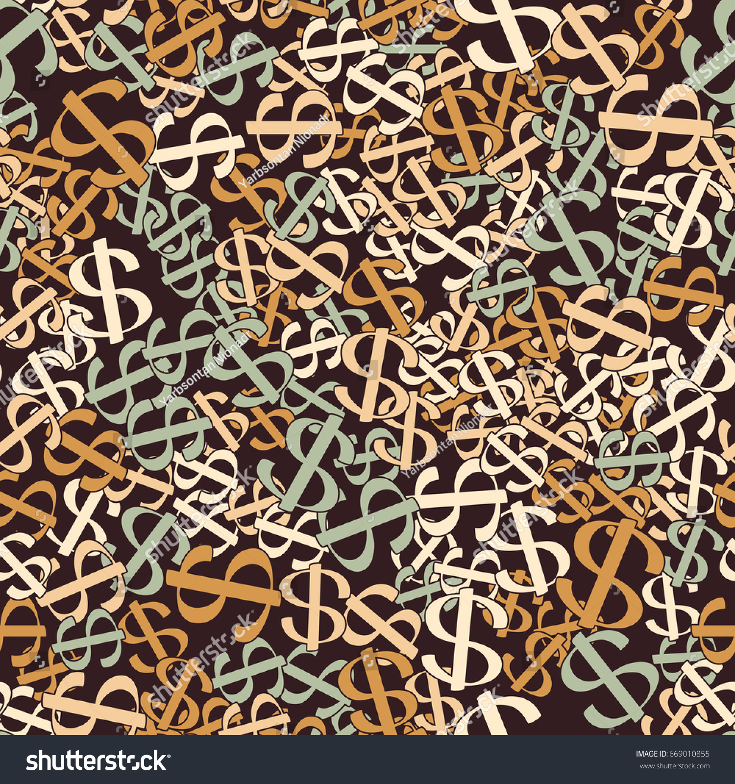 Seamless pattern. Dollar signs scattered in disarray. Beige brown blue ...