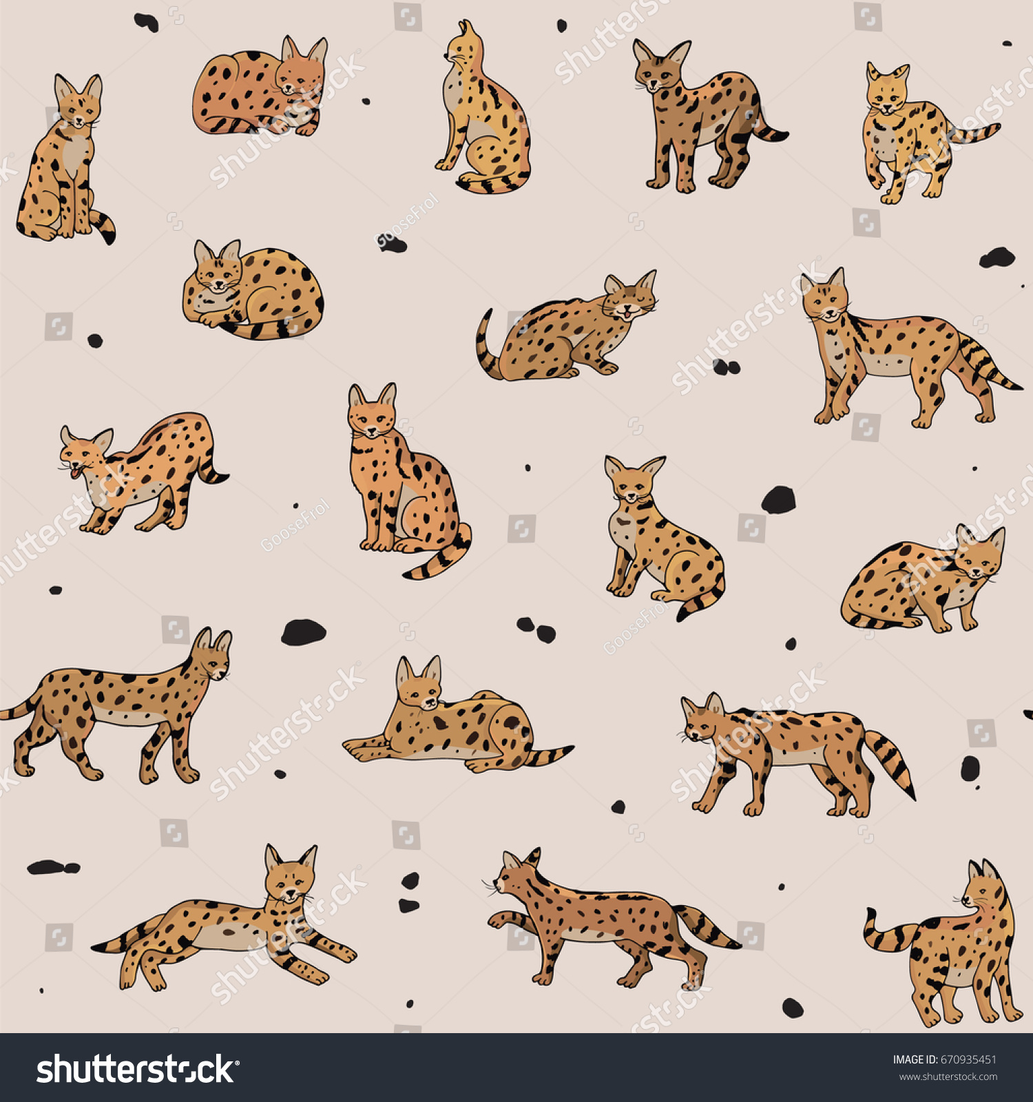 serval cat animal vector seamless doodle pattern_站酷海洛_正版图片_视频_字体_音乐素材交易 ...